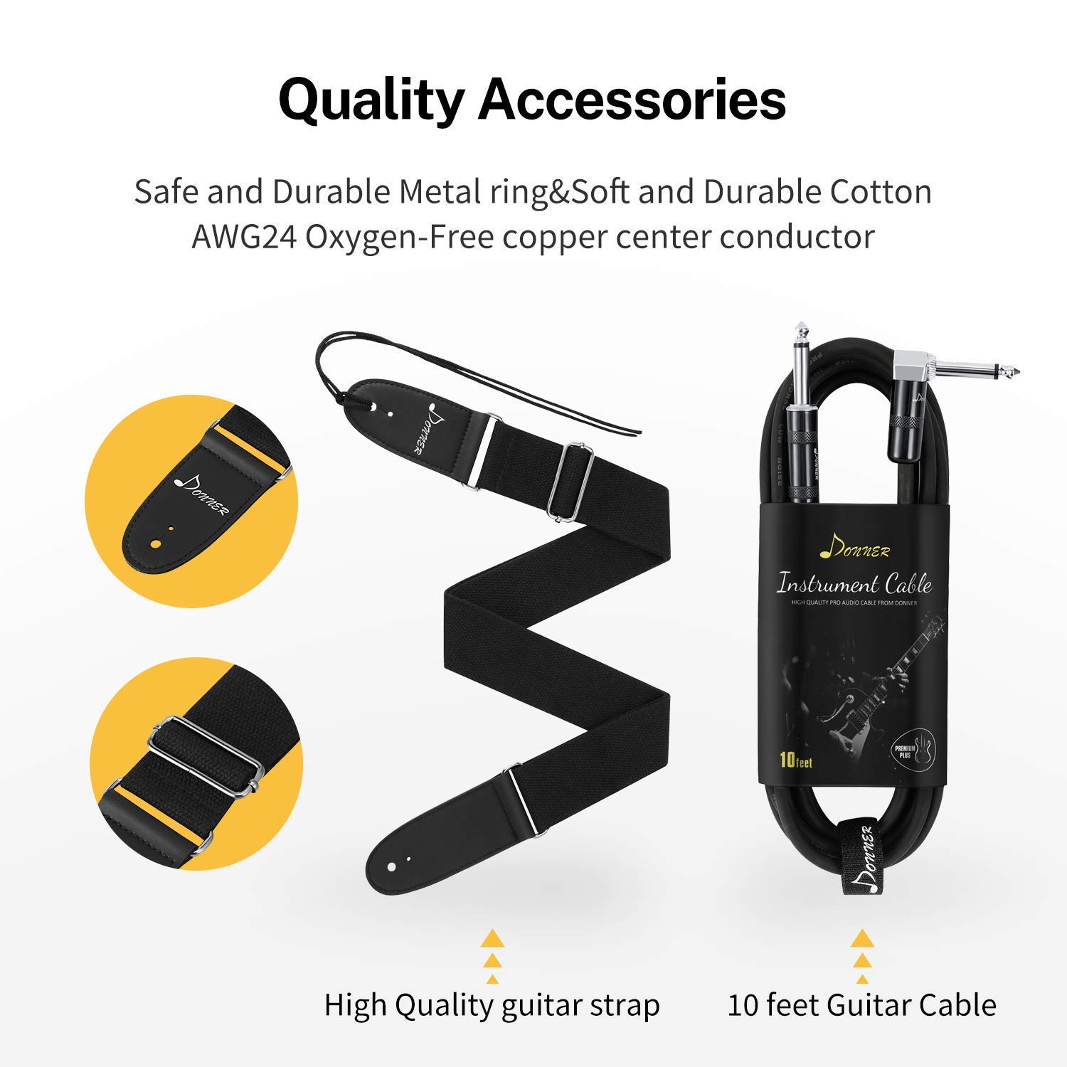 Donner 39 Inch Electric Guitar Solid Body Beginner Kit & Guitar Cable 10 ft