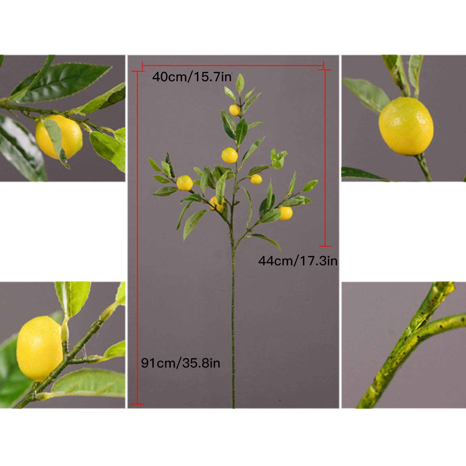 GWOKWAI 4Pcs Artificial Lemon Branch, Fake Lemon Tree Simulation Lemon Branches Artificial Greenery Leaves Branch with Artificial Fruit for Home Wedding Party Garden Decoration Flower Arrangement Art