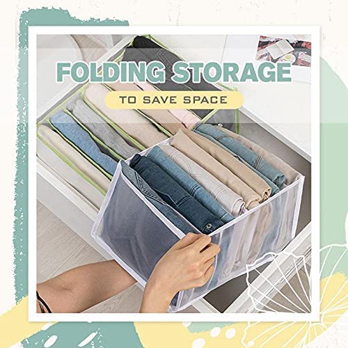 Wardrobe Clothes Organizer(2PCS)- Washable Drawer Dividers for Clothes - Pants, Jeans, T Shirt Organizer for Drawer - Folded Closet Organizers, Mesh Clothes Storage Organizer (WHITE, 1PC-Medium)