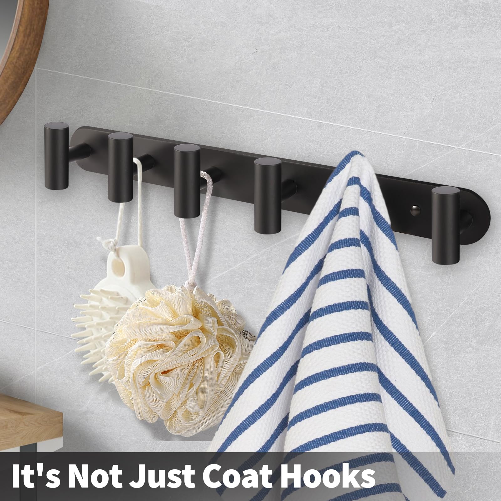 Black Bath Towel Hooks, Coat Hooks Entryway Heavy Duty Coat Racks,Wall Mount Towel Hooks and Towel Rack, Stainless Steel Wall Hook Decor for Hat, Robes, Keys- Bathroom Bedroom Hanger Organizer