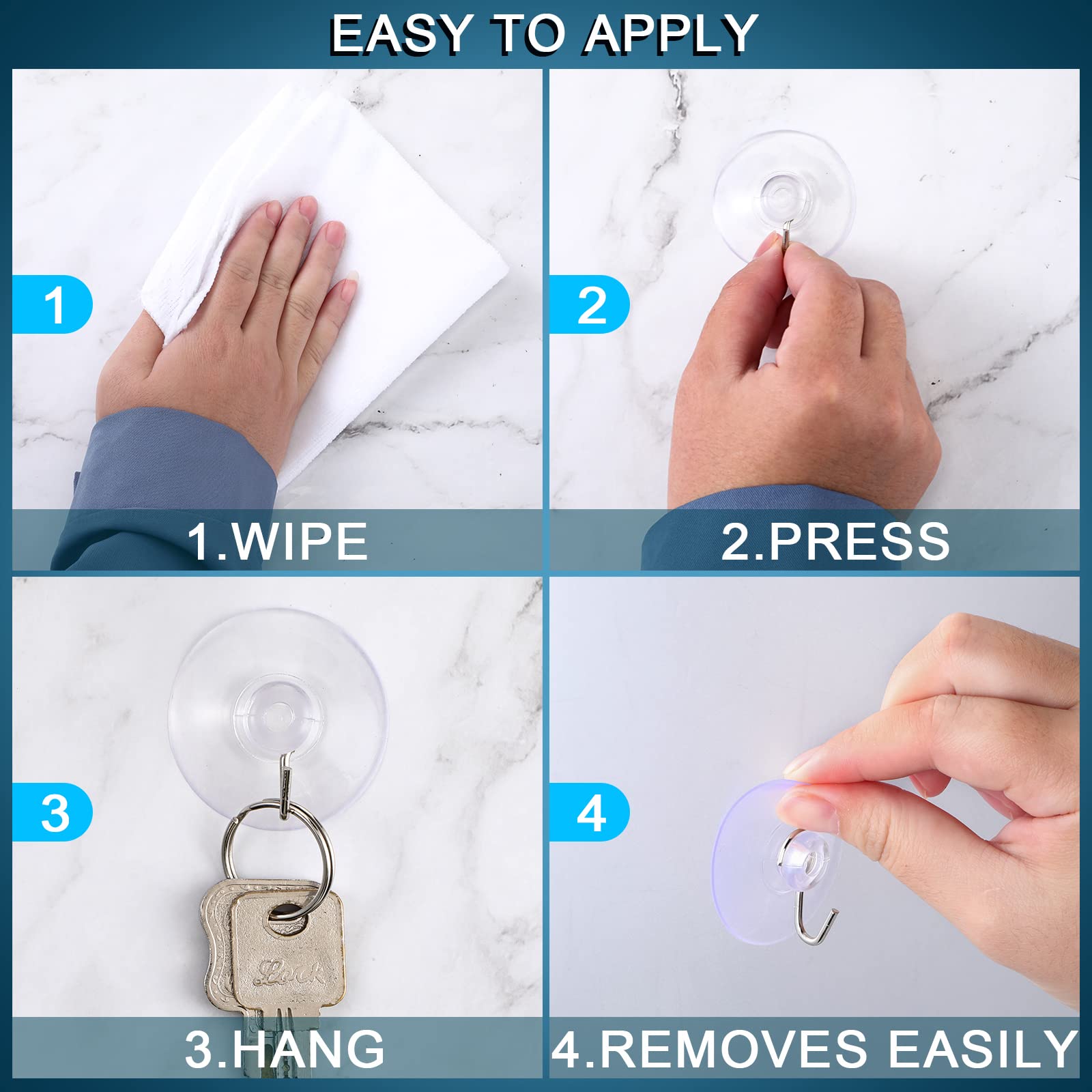 Mudder Suction Cup Hooks Wall Hooks 1.77 Inch Clear Suction Cups with Metal Hooks for Window Glass Kitchen Wall Towel Hooks Hangers Supplies for Christmas Light Decorations(80 Pieces,30 mm)
