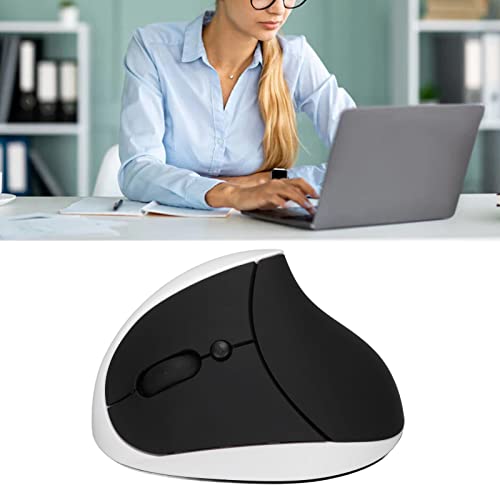 ASHATA Left Vertical Ergonomic Mouse,Left Handed Vertical Mouse 800 1200 1600 DPI Adjustable 2.4G Wireless Rechargeable Mouse with USB Adapter,for Laptop PC Tablet(Black White)