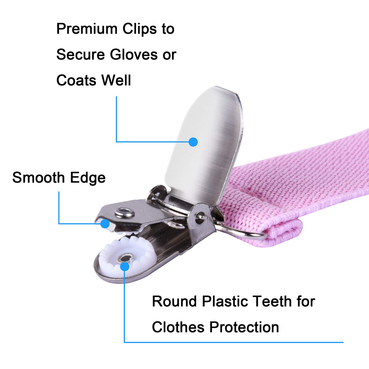 Wisdompro Mitten Clips, 4 Pieces Glove Clips with Elastic Strap for Toddlers, Kids, Adults - Gray and Pink