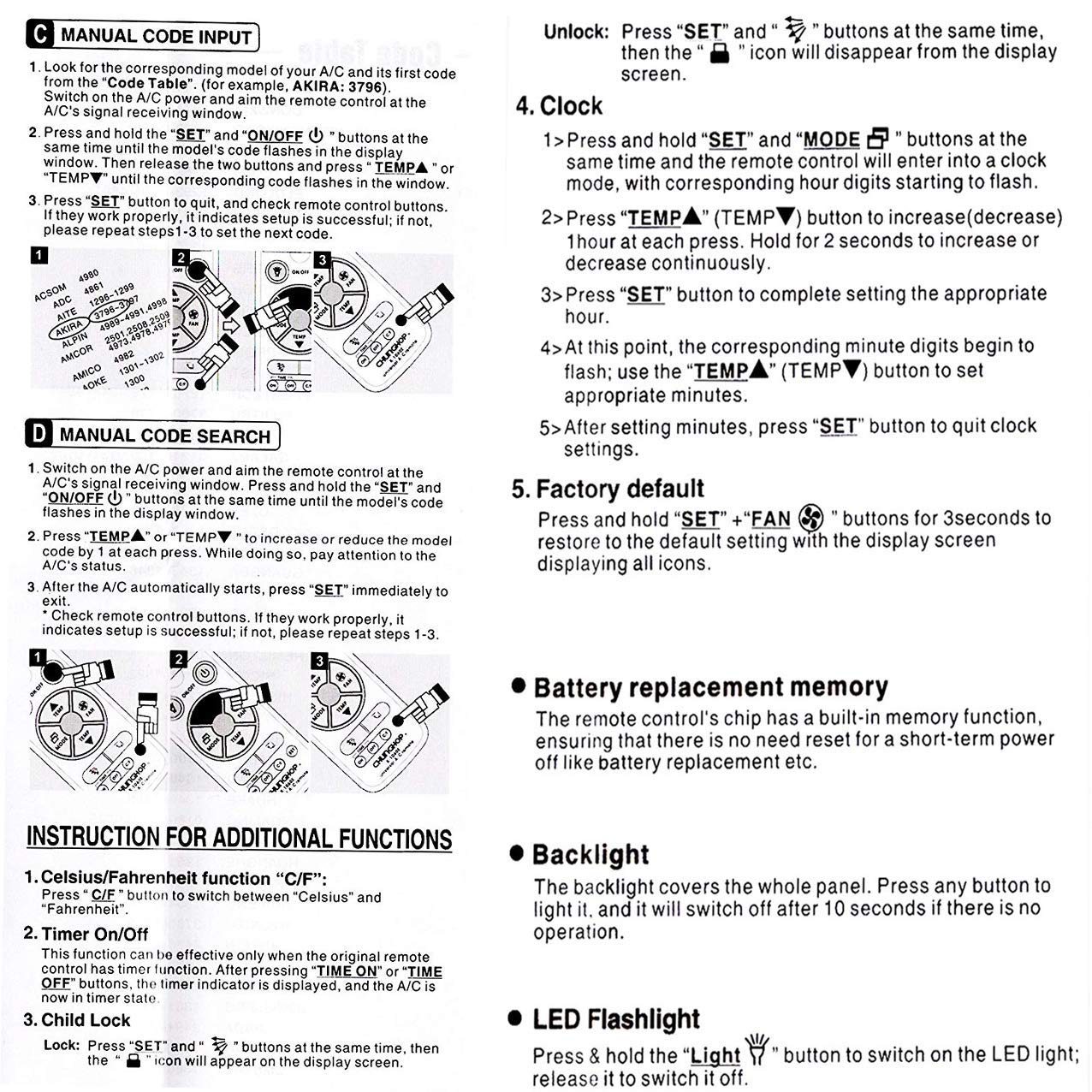CHUNGHOP Universal Remote for Air Conditioner Control with Back Light Big Monitor Air Conditioning Controller K-1060e 5000Code in 1 for LG, Samsung, Fujitsu, Daewoo, Gree, Carrier, Panasonic AC etc.