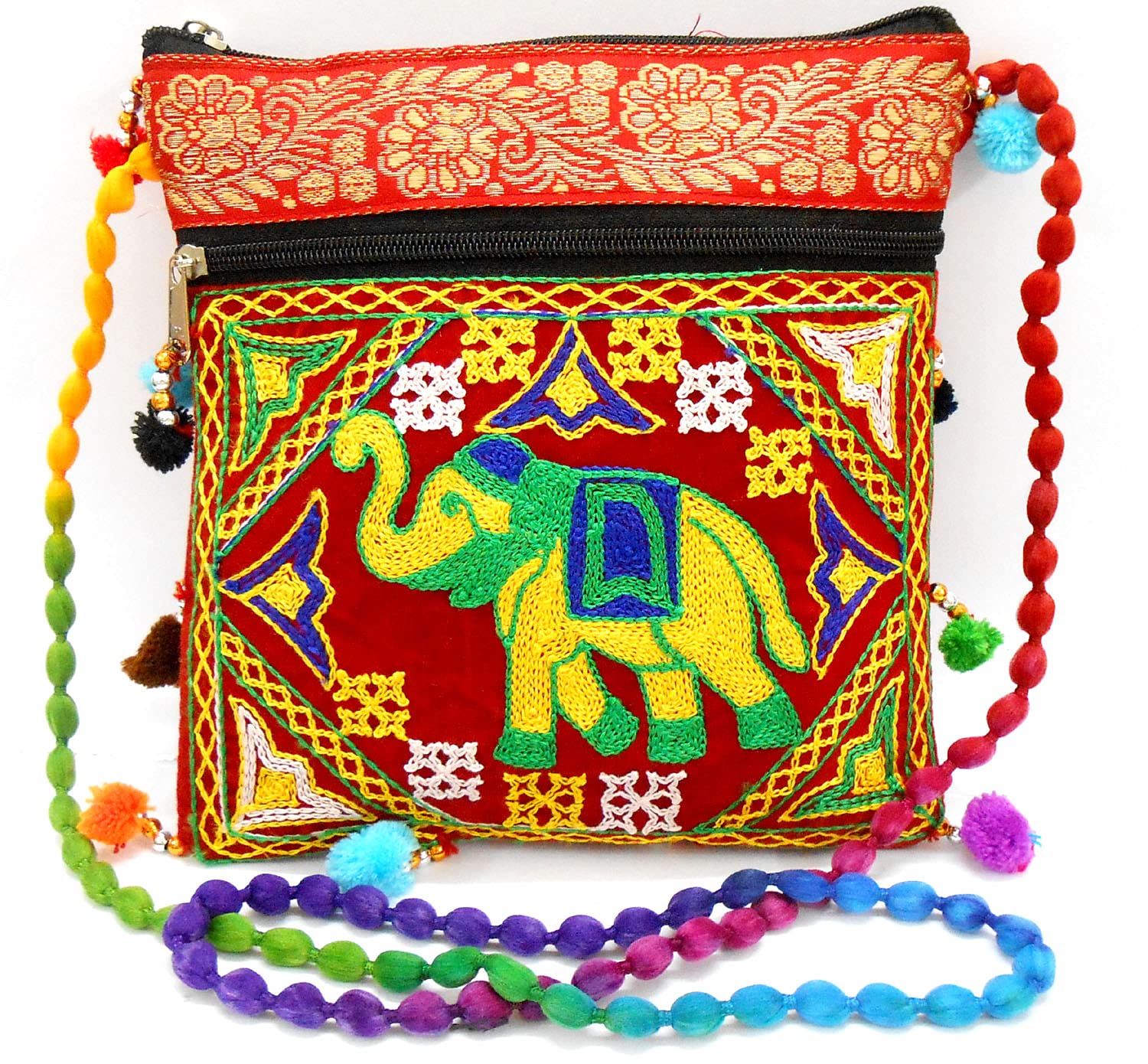 Crafts of India Ethnic multi purpose Bag Embroidered Elephant Hand made black sling