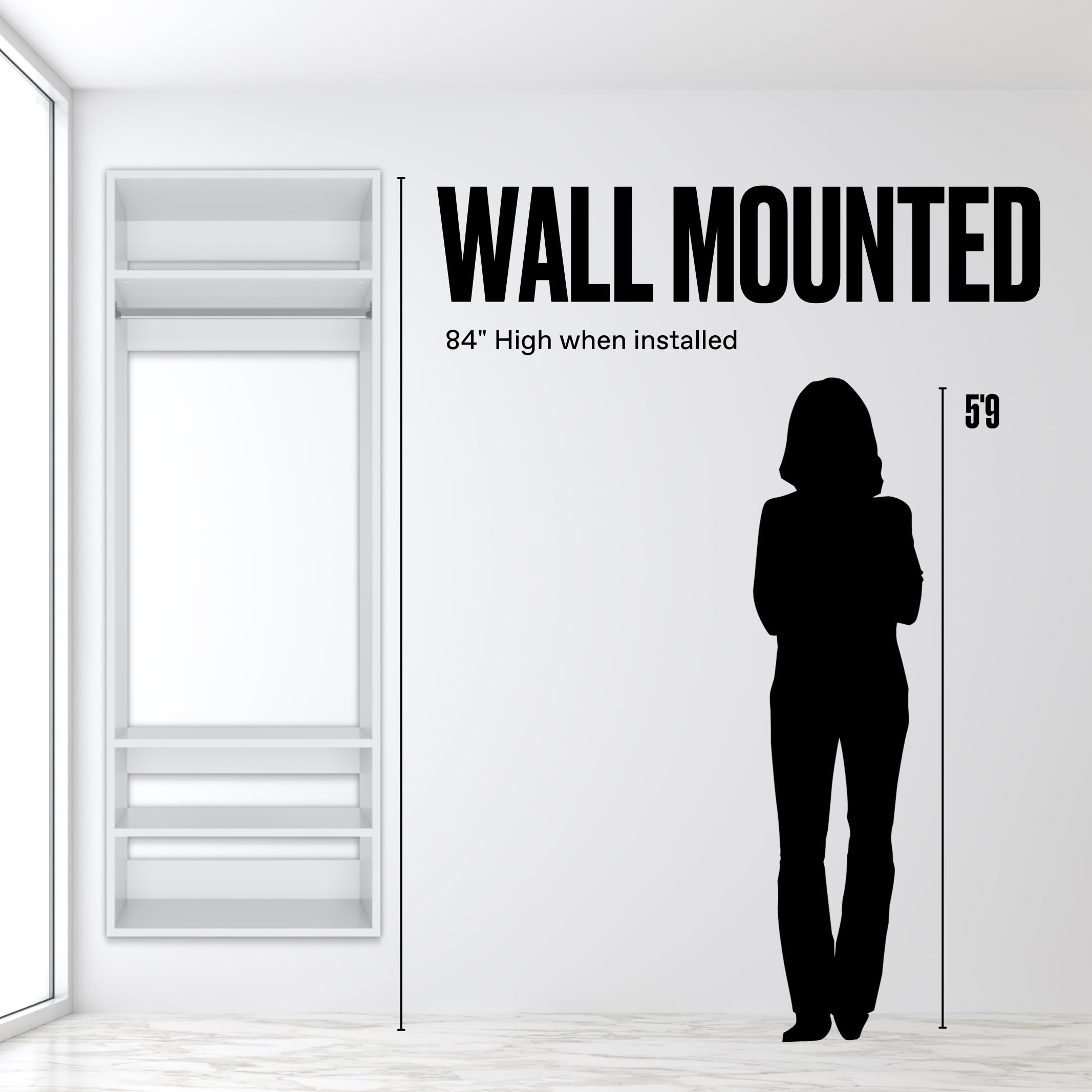 Hanging Closet Unit with Shelves - Modular Closet System for Hanging - Corner Closet System - Closet Organizers and Storage Shelves (White, 19.5 inches Wide) Closet Shelves