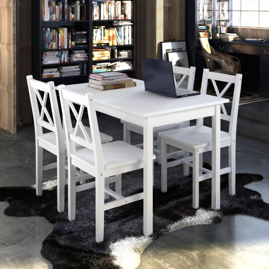 Festnight 5 Pcs Kitchen Dining Set 4 Person Dining Table with Chairs Wooden Set Home Dinette Furniture (White)