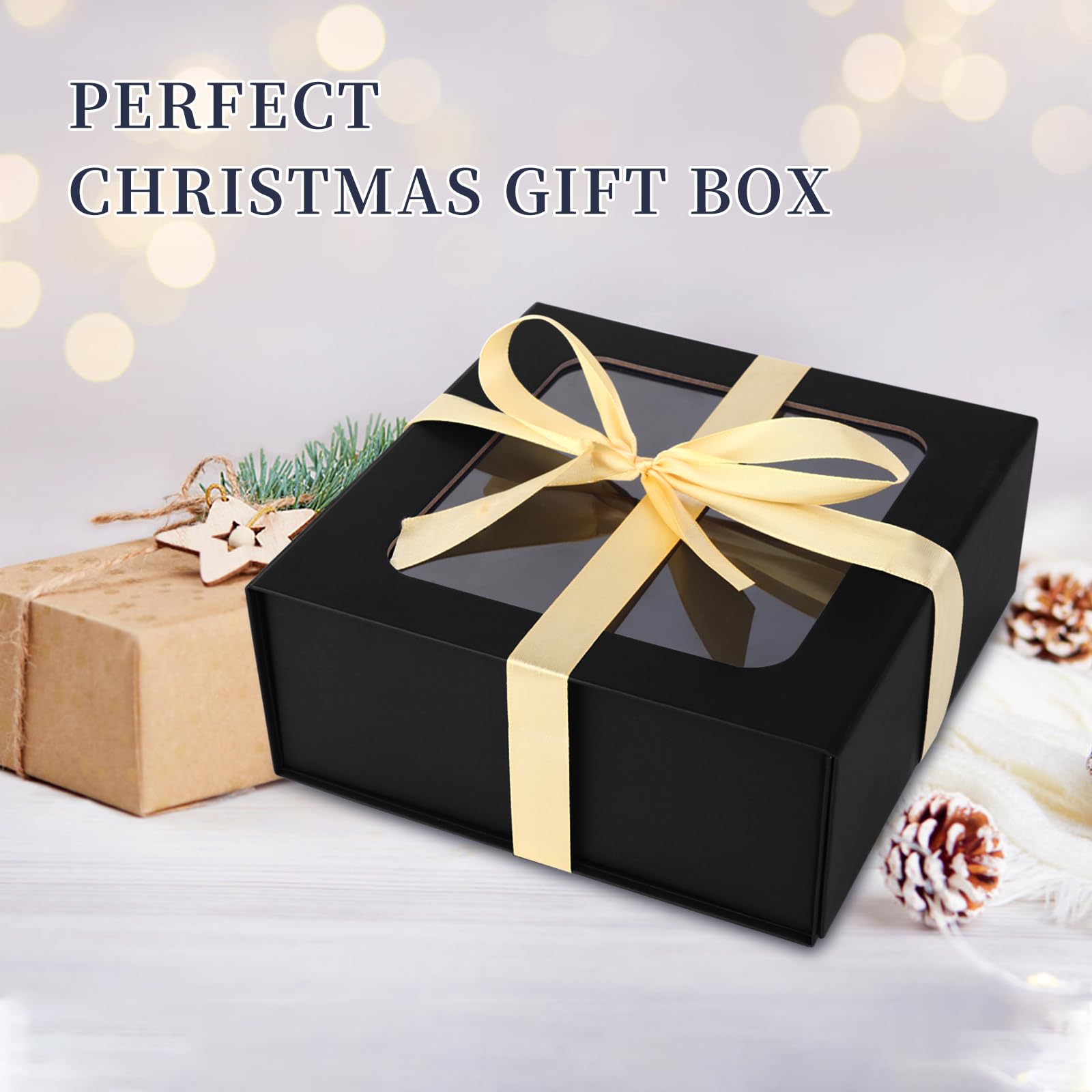 Black Gift Box with Window,7.5"x7.5"x3.1" Bridesmaid Box for Gift Giving,Birthday Gift Box with Magnetic,Closure Lid Gift Box for Presents,Cute Box,Luxury for Gift Packaging,Gift Box for Wrapping Gifts