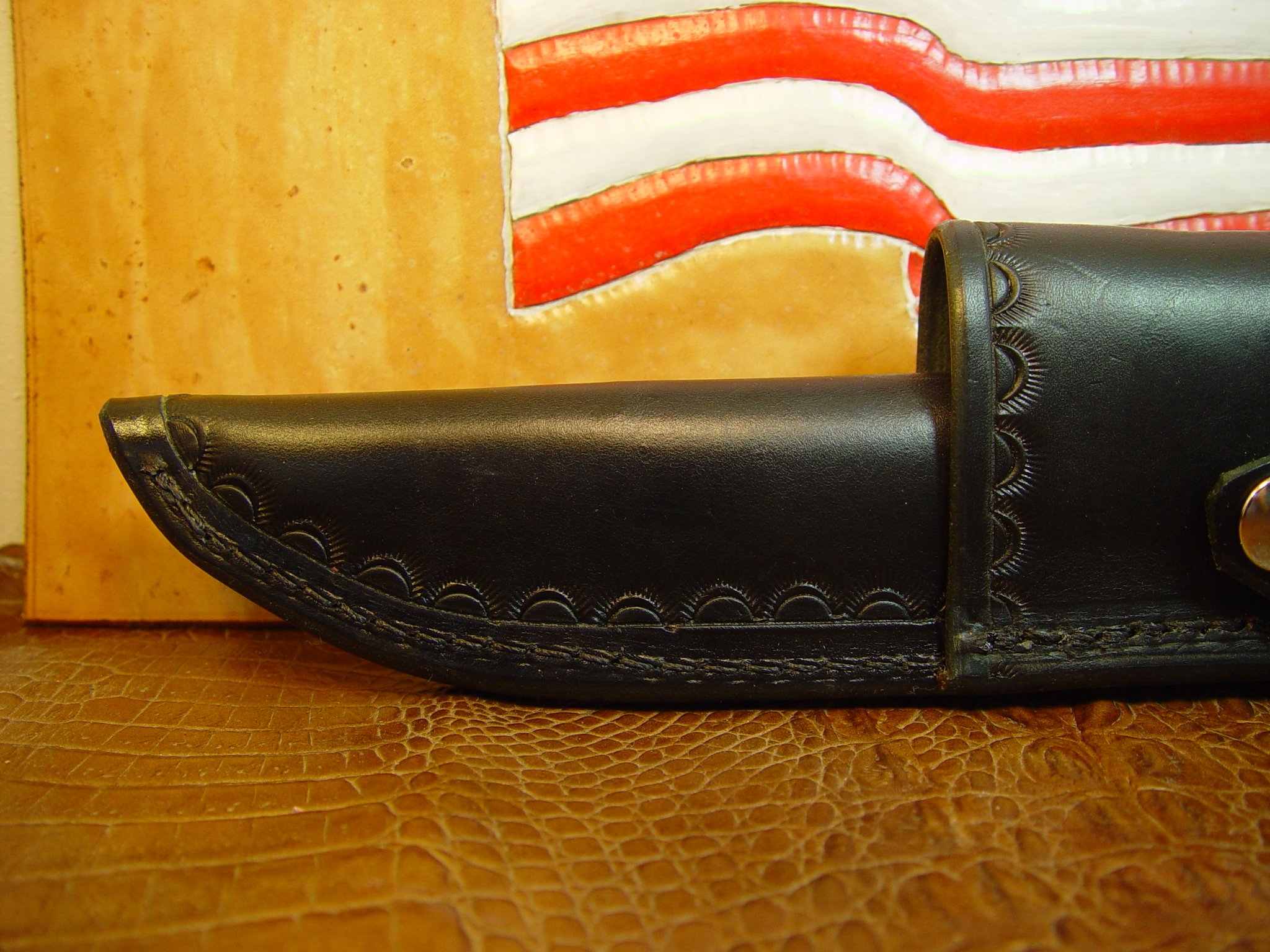 Black Leather Knife Sheath, Made to Fit a Ka Bar Marine Fighter Knife