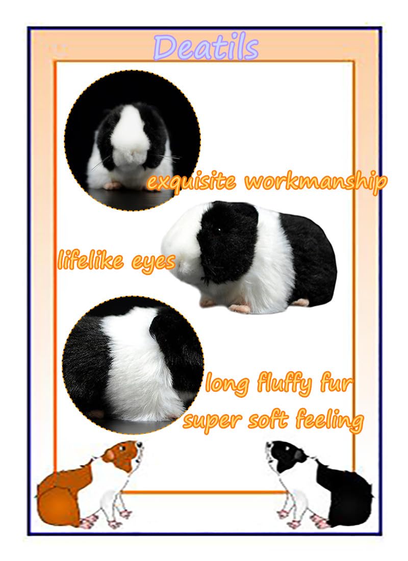 Fadoofa 8" Guinea Pig Plush Stuffed Guinea Pig Long Fur Guinea Pig Stuffed Animal Realistic Super Soft Toy Kids Gift (Black+White)