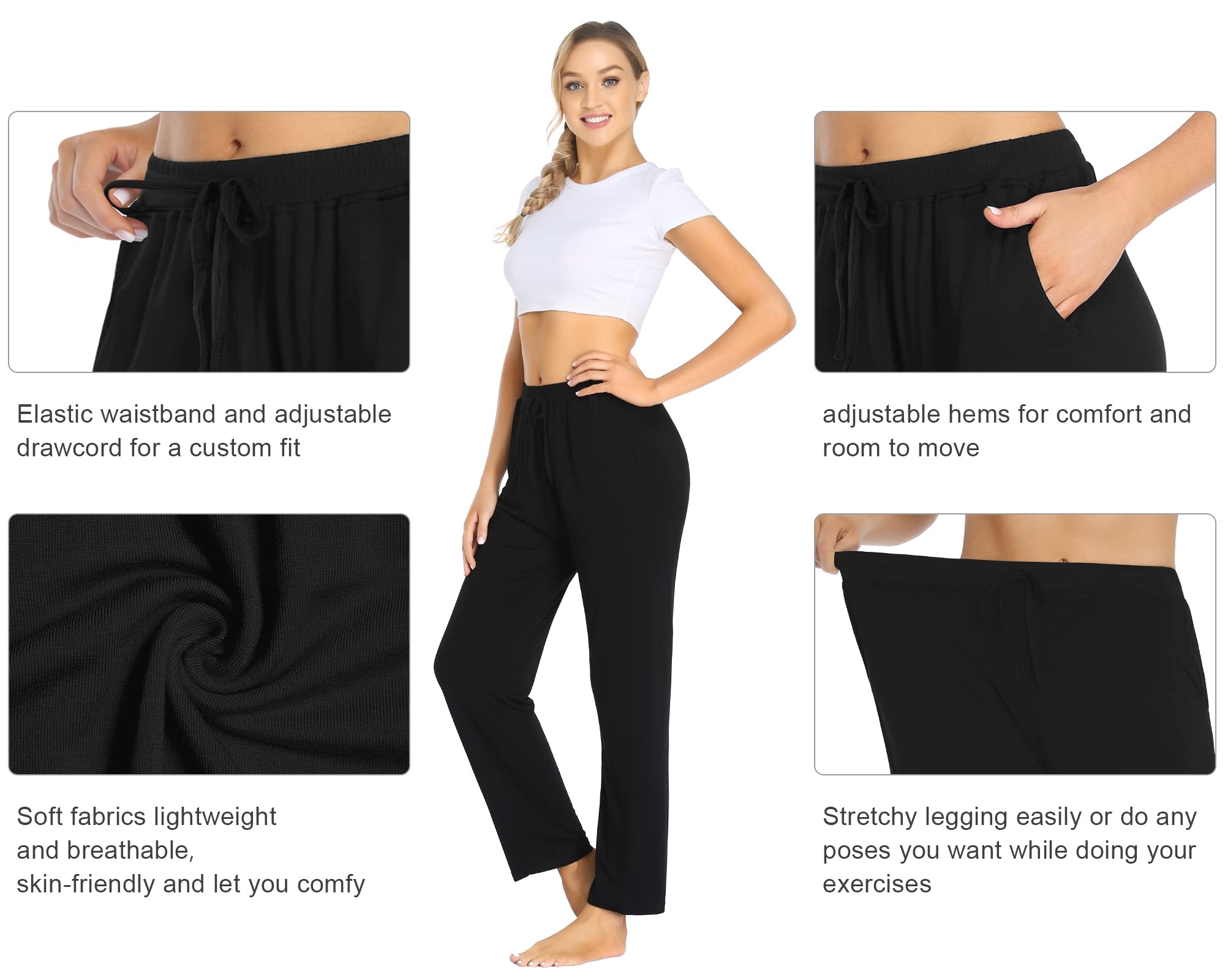 ASIMOON Women's Sweatpants Comfy High Waist Loose Yoga Pants Stretch Casual Workout Pants for Ladies Black