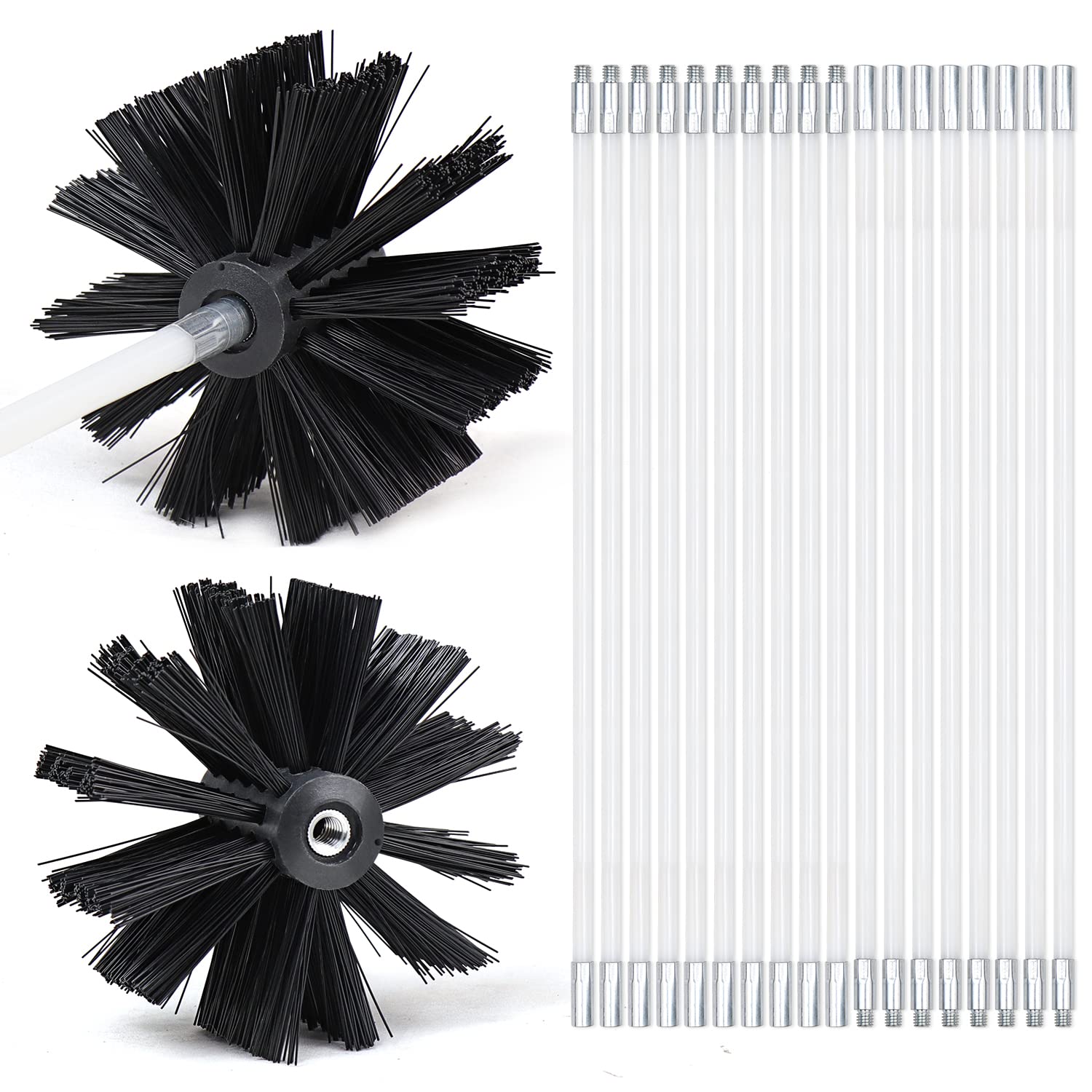 SEKKVY 30 feet Dryer Duct Cleaning Kit Chimney Cleaner Brush Lint Remover Use with or Without Drill Includes 18 Rods and 2 Nylon Brush Heads