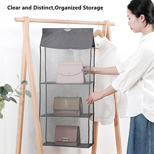 enloritas 2PCS Handbag Hanging Purse Organizer,Hanger Oxford Cloth Nonwoven Hanging Closet Storage Bag , Closet Organizer with 360 Degree Swivel Hook Foldable and Universal, Grey