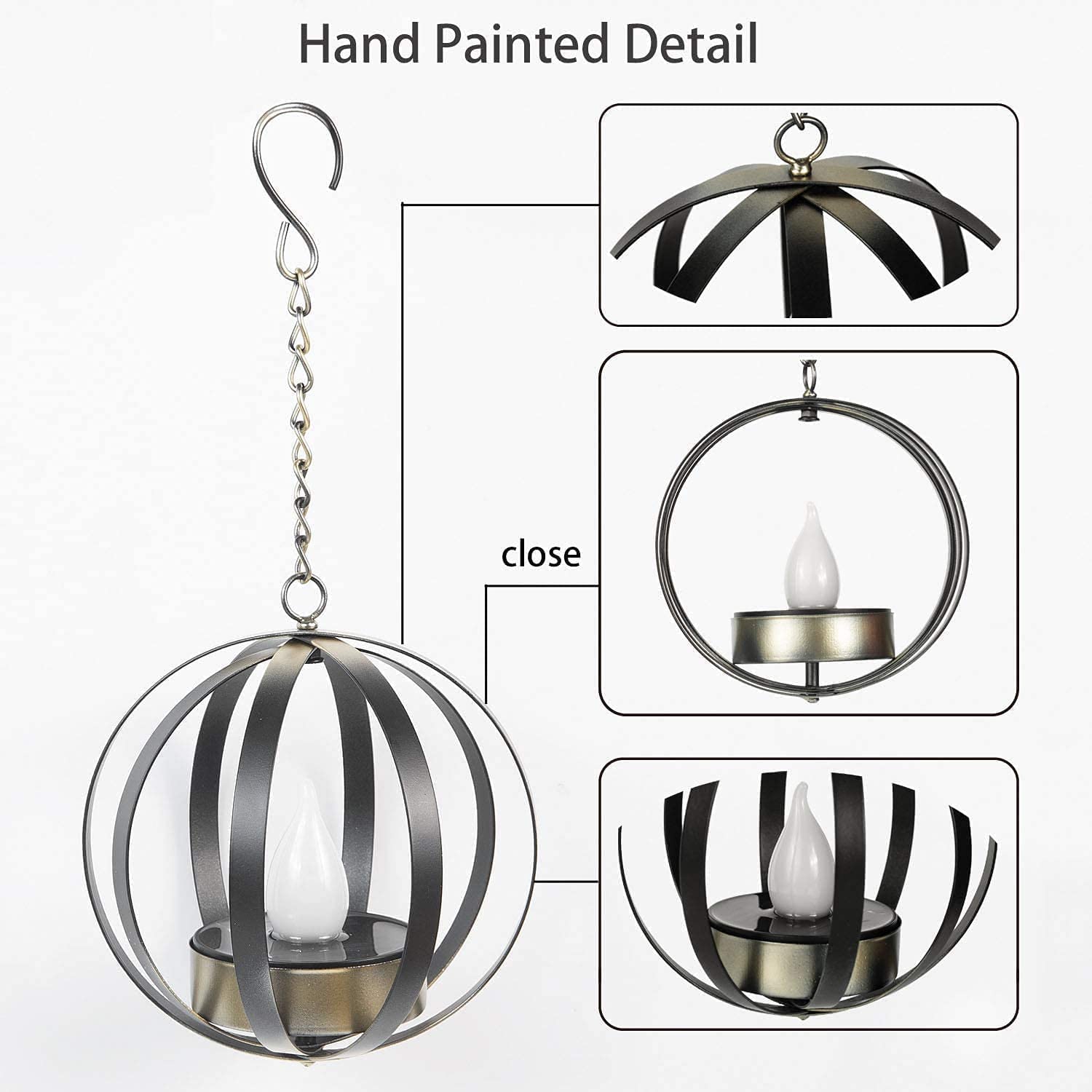 Hanging Solar Lights Outdoor - 2 Pack Small Metal Hanging Tree Lanterns with Retro Design for Patio, Yard, Pathway and Garden Candle Lanterns Retro Lights Decoration