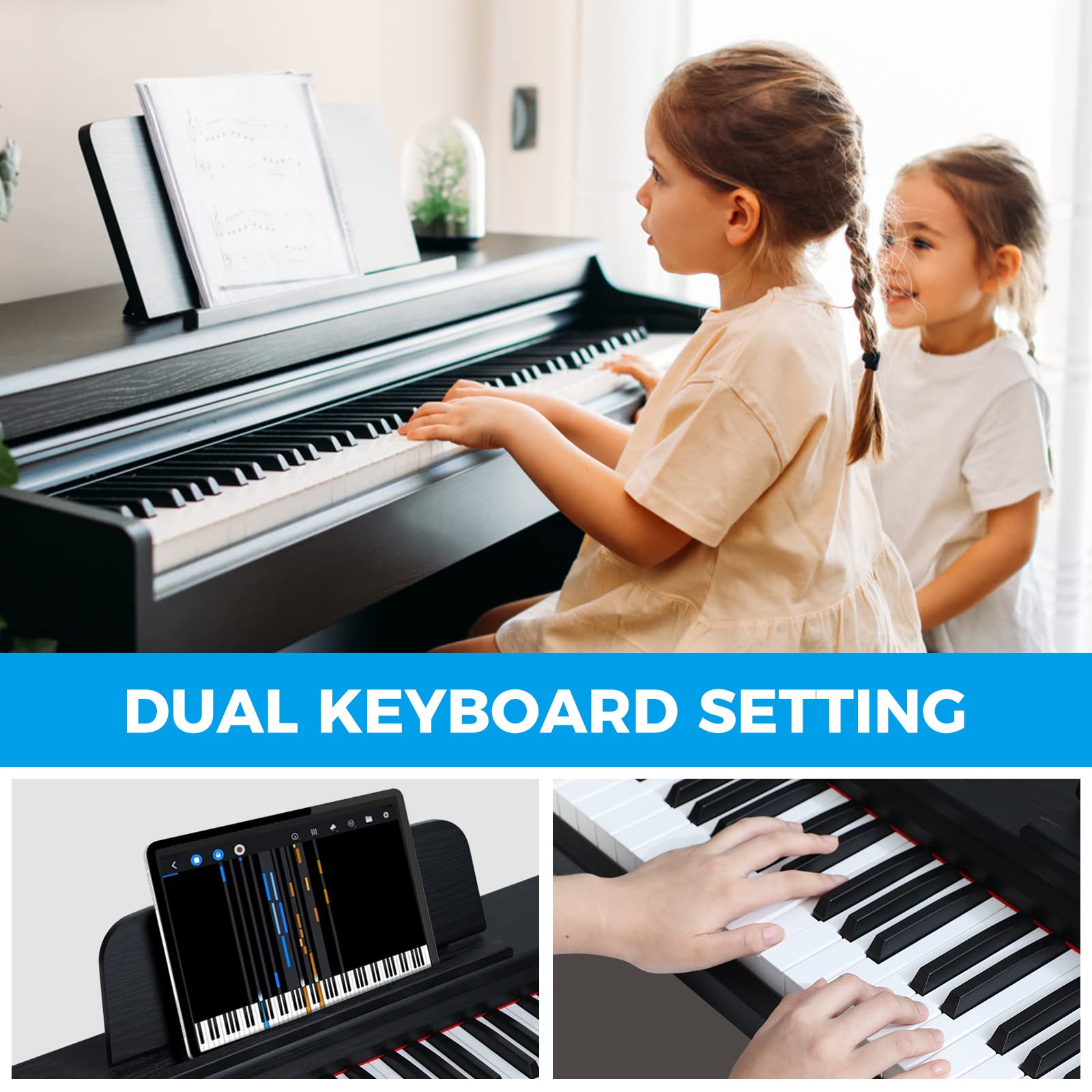 Asmuse 88 Key Digital Piano, Full Size Semi Weighted Electric Piano Keyboard With Furniture Stand/Triple Pedals/Power Supply
