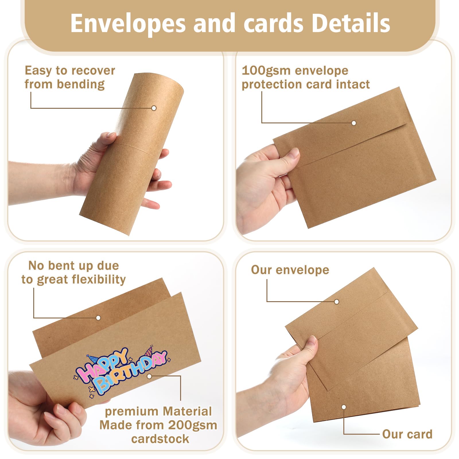 Blank Cards and Envelopes 5x7, 25 Pack Brown Invitation Cardstock with 25 Pack Envelopes, Self-Seal Thank you Blank Greeting Cards and Envelopes, Print custom, for All Occasions DIY