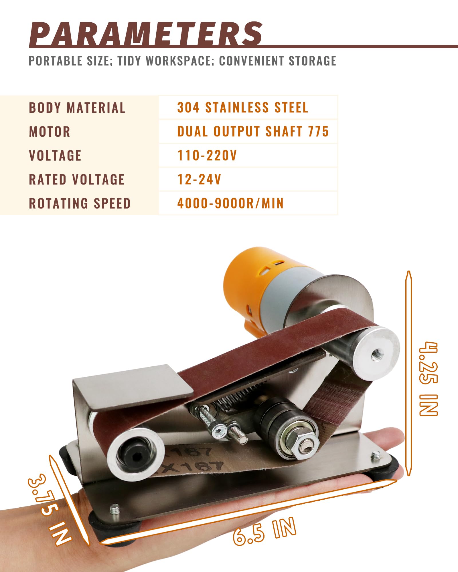 Blissthrill Mini Belt Sander, Electric Spindle Sander, 15° belt sander for knife making, 7 Adjustable Speed Knife Polishing Kit, Power Belt Sanders for Metal Working, DIY (6.5 Inch Mini Belt Sander)