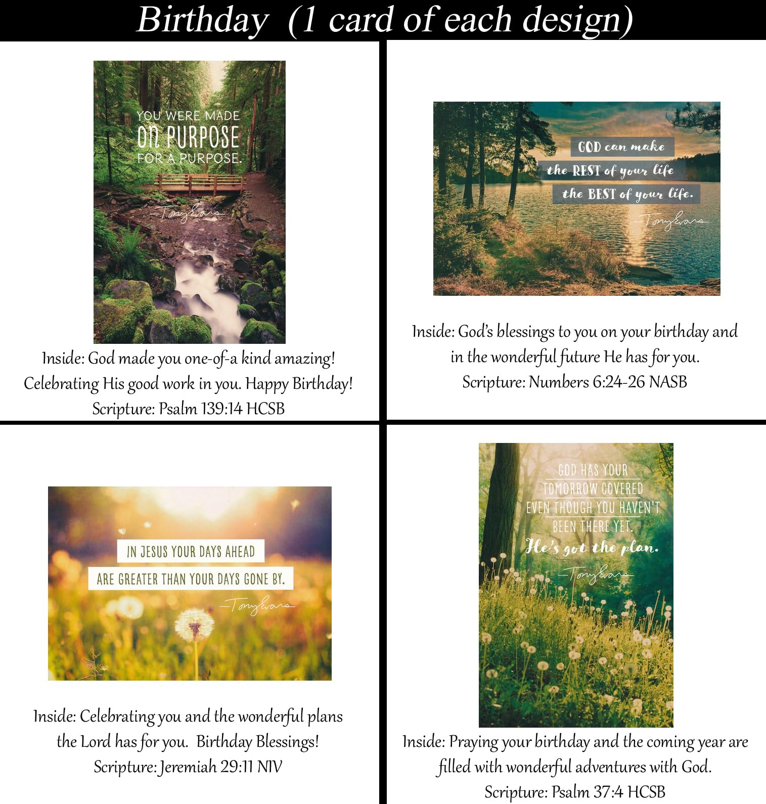 Birthday (No Repeated Cards) 32 Design Christian/Religious Greeting Card Assortment ~ Scripture in every card
