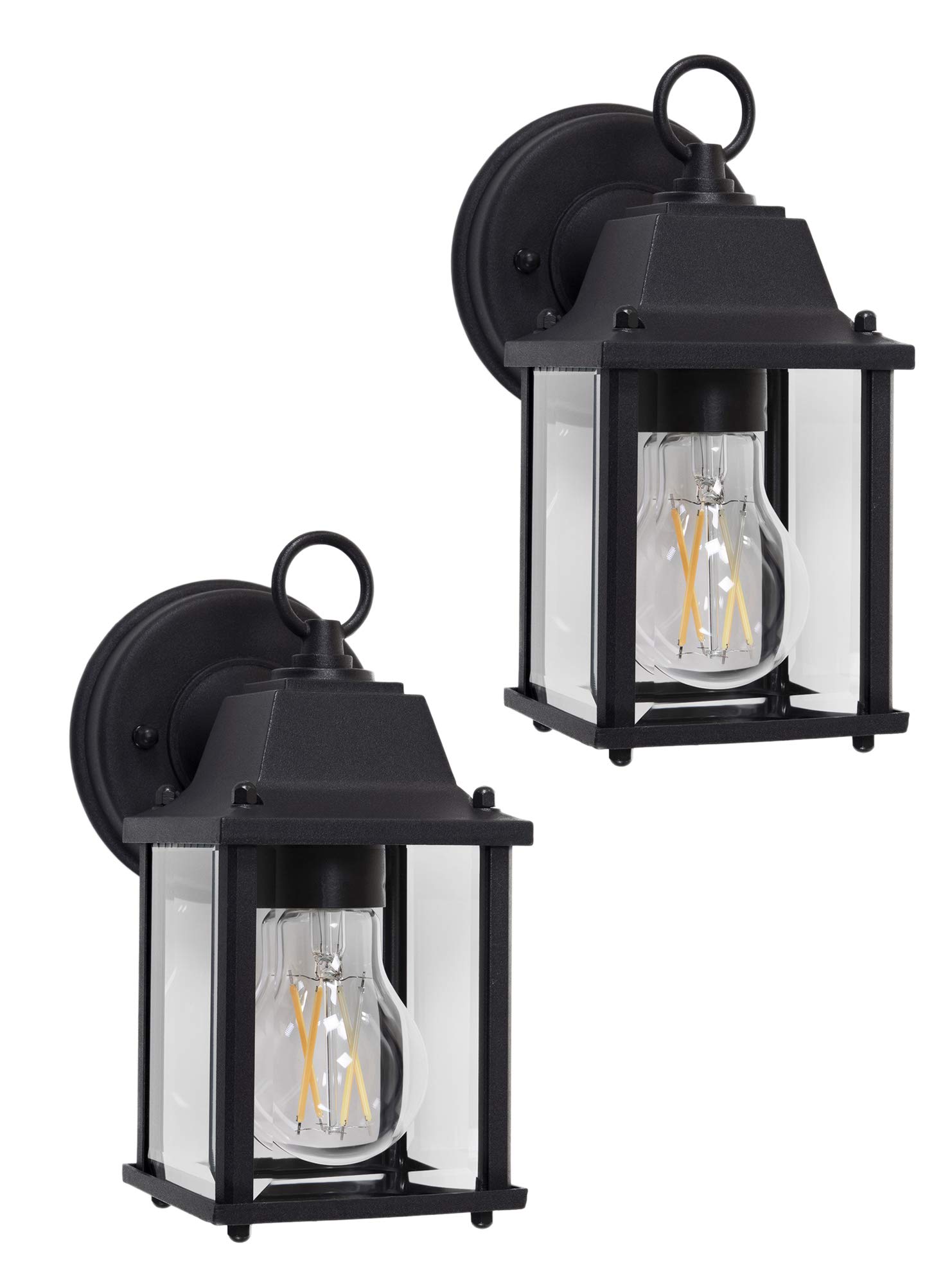 CORAMDEO Outdoor Wall Porch Light, Wall Sconce for Porch, Patio, Deck and More, E26 Medium Base Socket, Suitable for Wet Location, Black Powder Coat Cast Aluminum with Beveled Glass 2 Pack