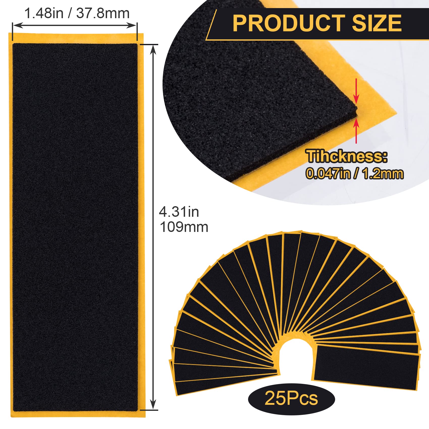 PAGOW 25pcs Fingerboard Foam Grip Tape, Non-Slip Skateboard Foam Tape Stickers, Adhesive Finger Skateboard Tape (0.047inch / 1.2mm Thick) Black