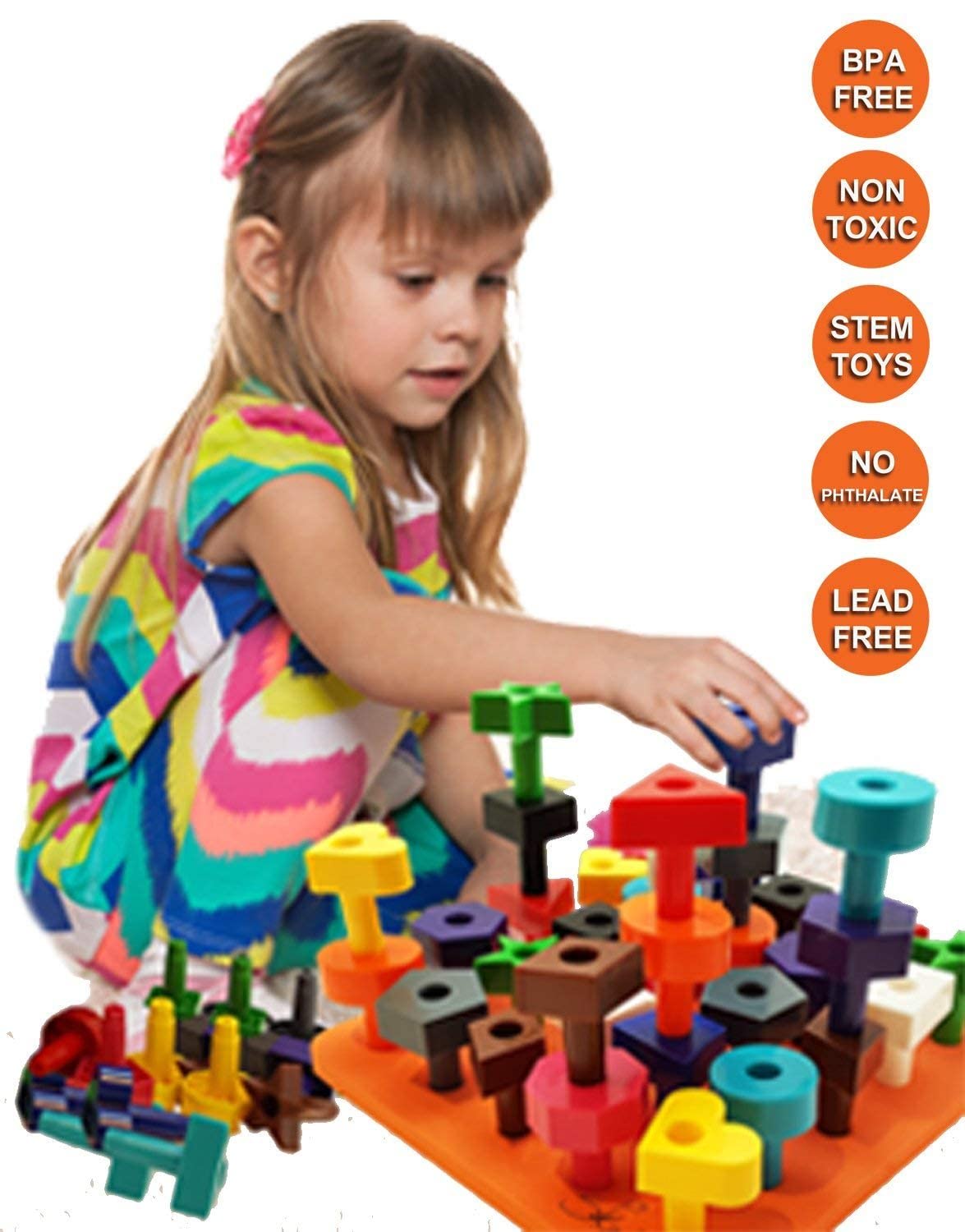 Skoolzy Peg Board Toddler Stacking Toys - Plastic Peg Board Toddler Toys