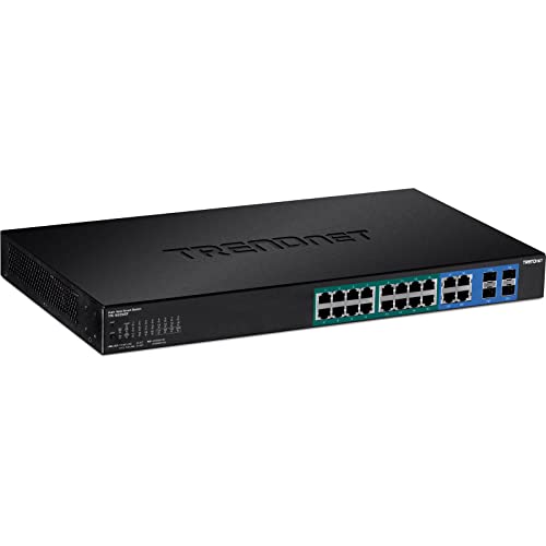 TRENDnet 20-Port Gigabit Web Smart 370W PoE+ Switch, TPE-1620WSF, 16 Gigabit PoE+ Ports, 4 Shared Gigabit Ports(RJ-45 or SFP), 370W PoE Budget,Managed PoE+ Ethernet Network Switch, Lifetime Protection