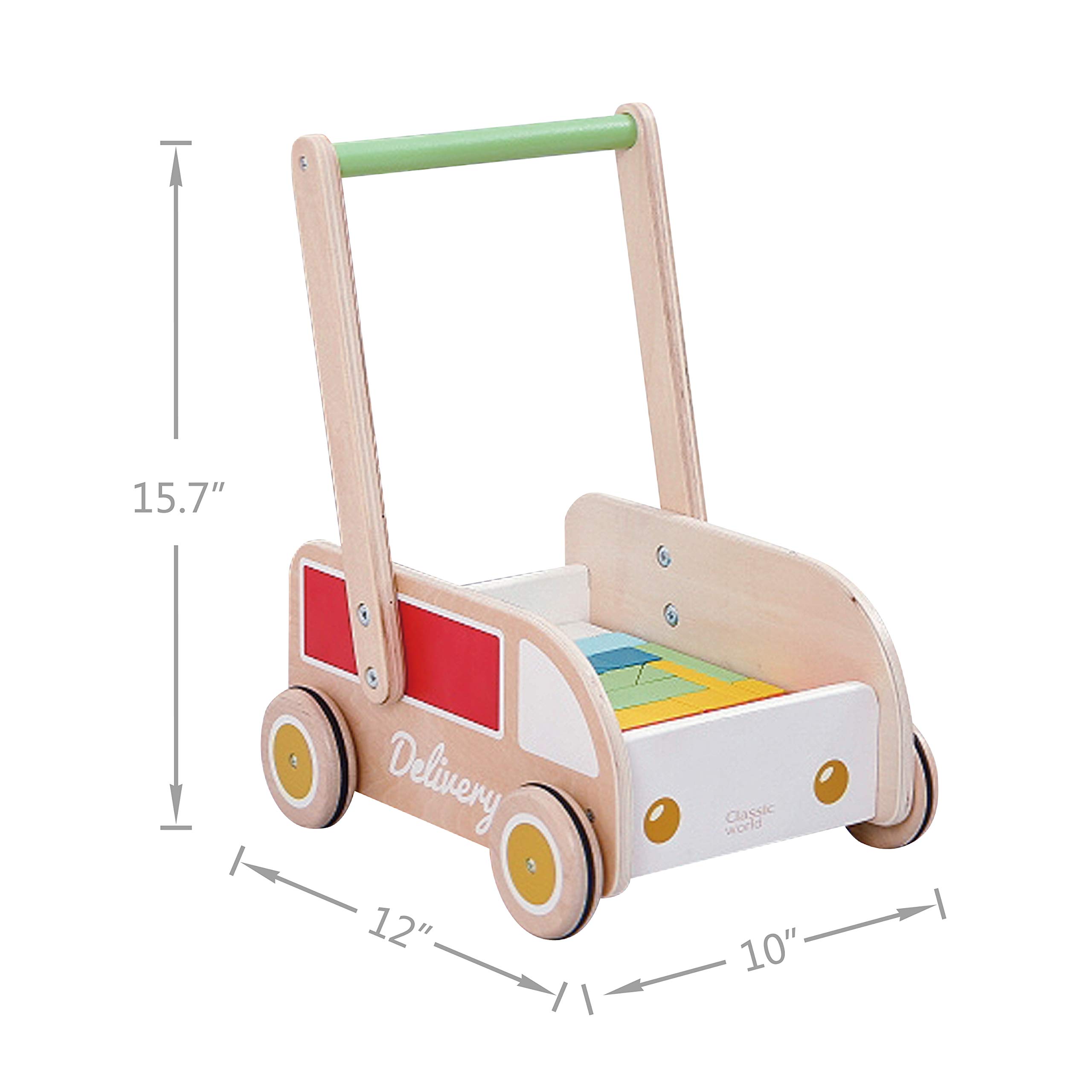 Classic World Baby Walker,Wooden Baby Learning Walker for Toddler Toys,Fox Blocks and Roll Cart Push Toy for 1 Year Old and up