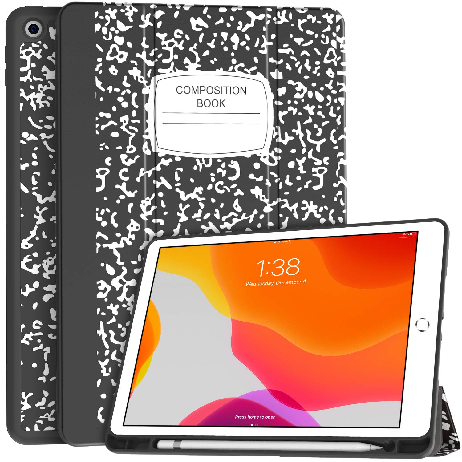 Soke for iPad 10.2 Case with Pencil Holder for iPad 9th Generation 2021/8th Gen 2020/7th Gen 2019-Premium Shockproof Case with Soft TPU Back Cover & Auto Sleep/Wake for iPad 10.2 Inch,Book Black