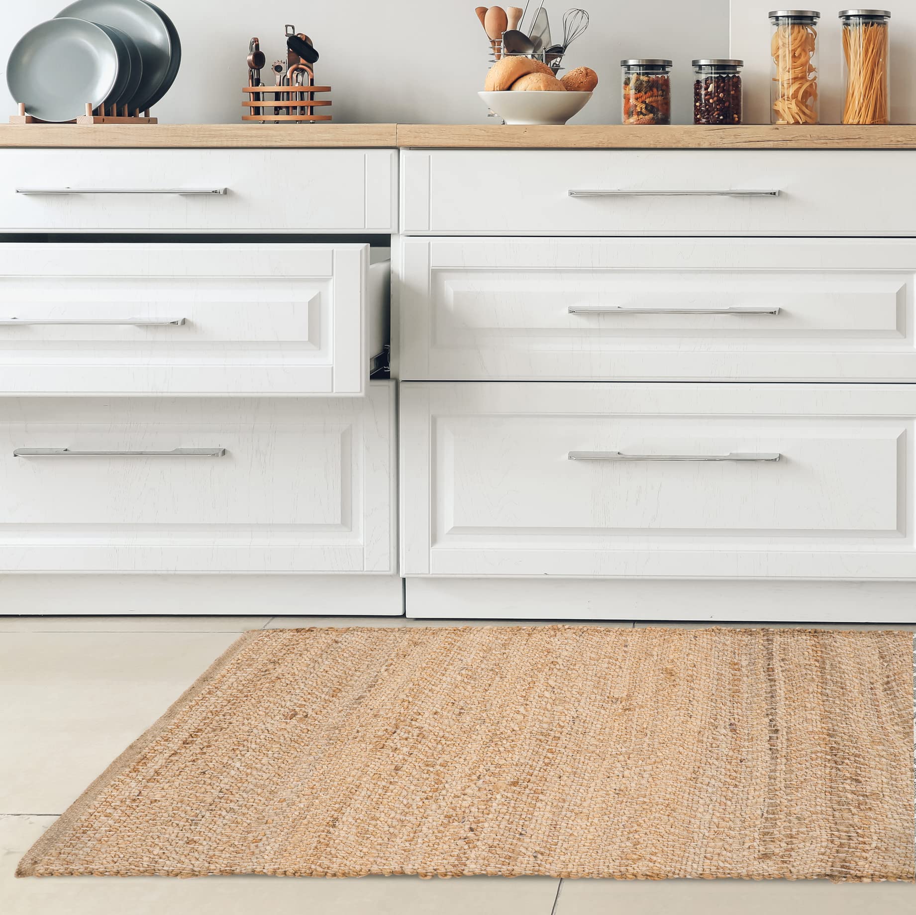 Nautica - Textured Jute Handmade | Modern Home Décor | Accent Rug | Measures - 27" x 45" | Natural