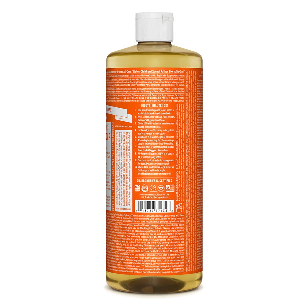 Dr. Bronner's - Pure-Castile Liquid Soap (Tea Tree, 32 ounce) - Made with Organic Oils, 18-in-1 Uses: Acne-Prone Skin, Dandruff, Laundry, Pets and Dishes, Concentrated, Vegan, Non-GMO