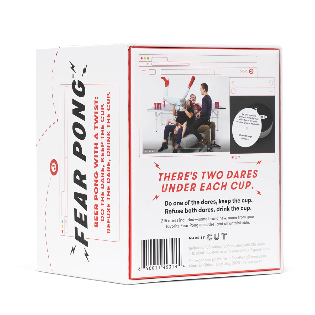 Fear Pong: Refreshed Edition – Unleash Your Wild Side – The Daring Adult Card Game by Cut – Contains 200+ Horrible Dares – Extreme Beer Pong for Parties and Game Night