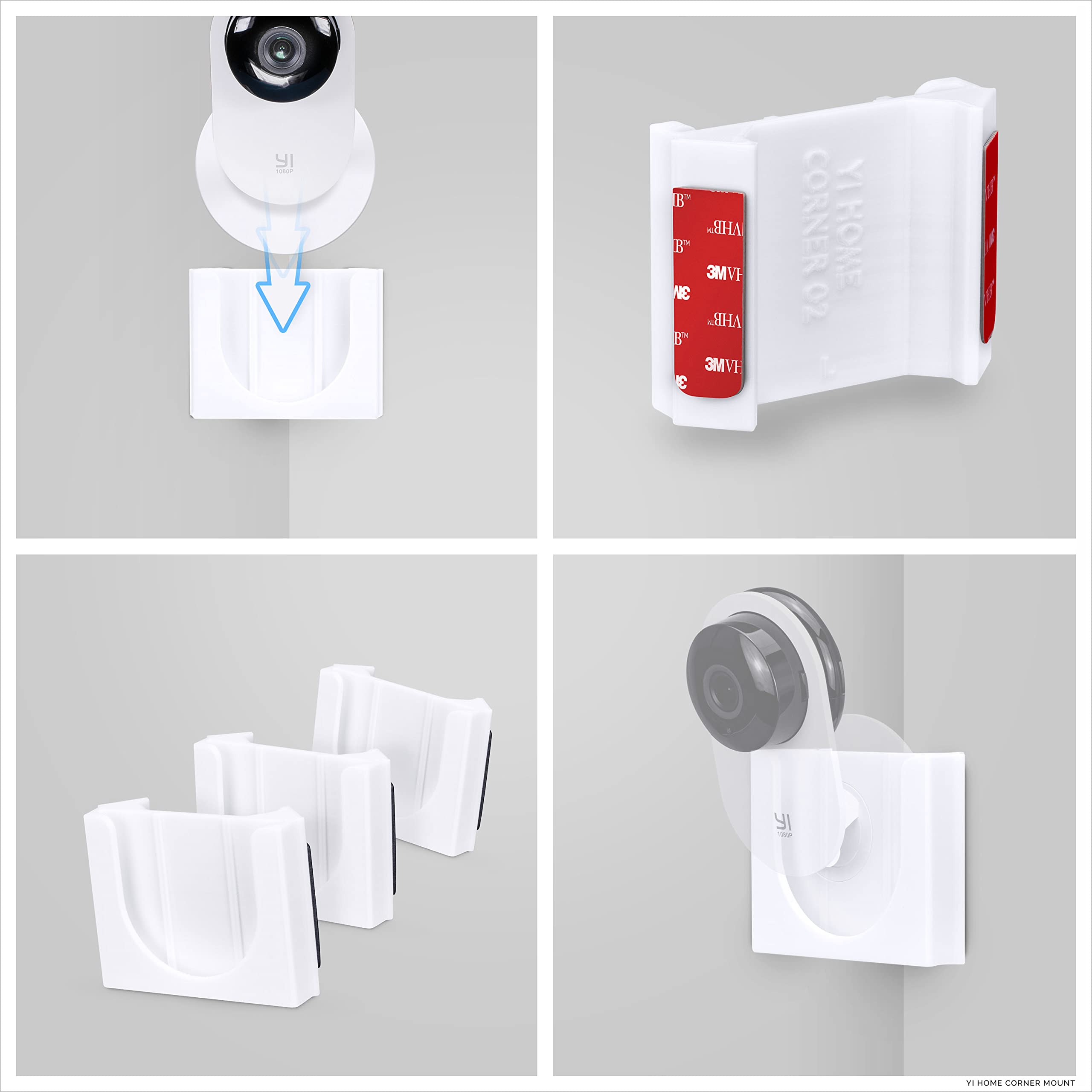 Corner Wall Mount for YI Home (3 Pack) Security Camera - Adhesive Holder, No Hassle Bracket, Strong 3M VHB Tape, No Screws, No Mess Install (White) by Brainwavz