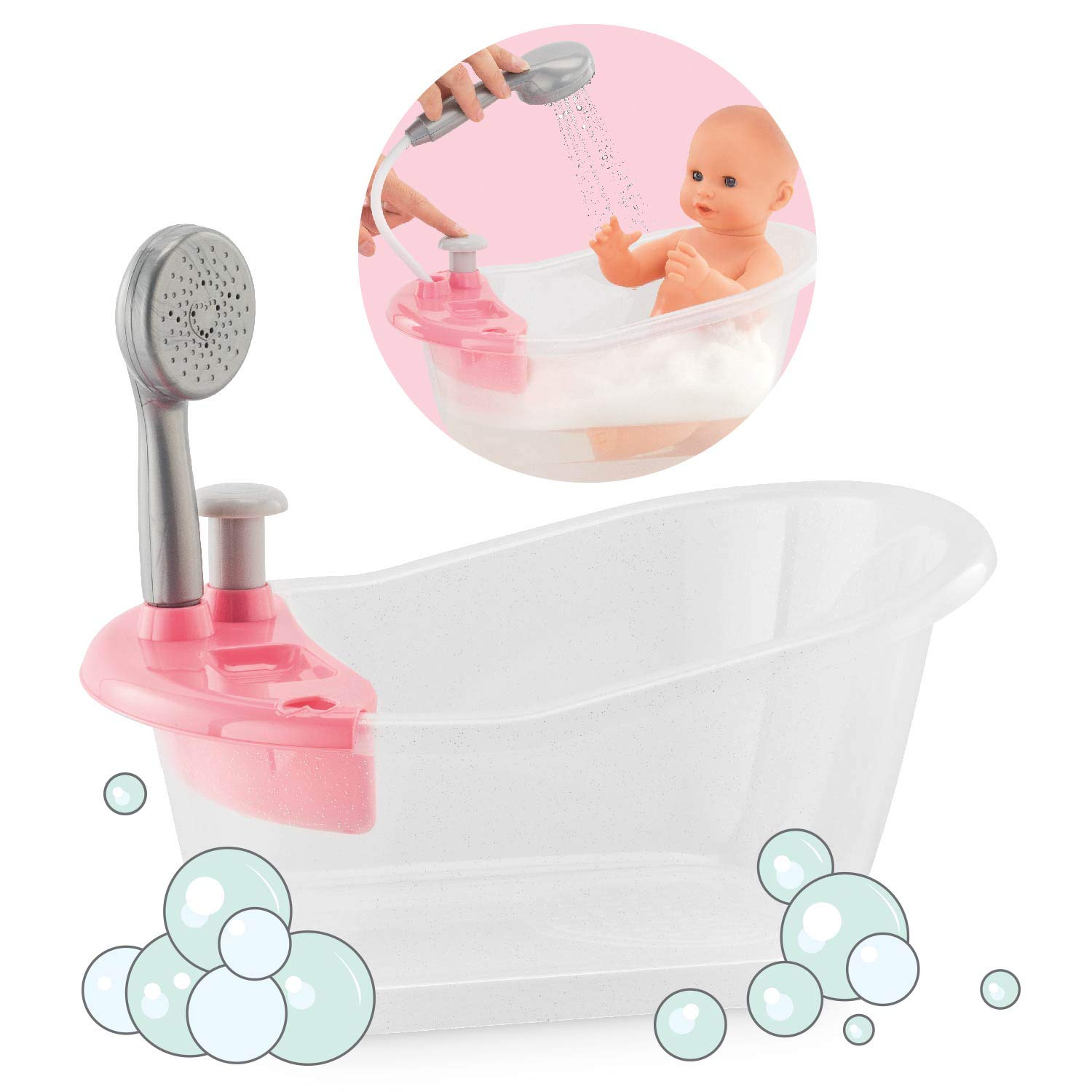 Corolle Baby Doll Bathtub with Shower - Bath Play Set for 12" & 14" Dolls, Pink