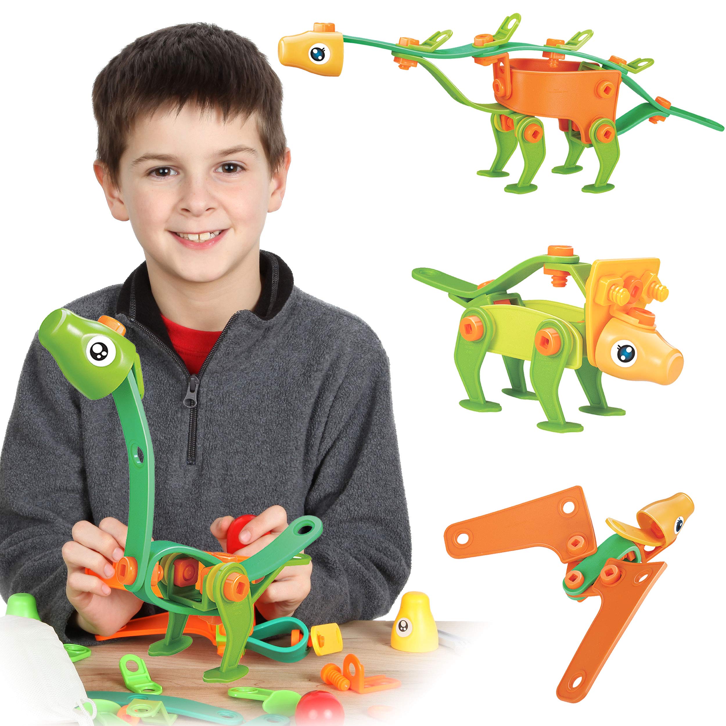 Fine Motor Toys for 4 Years Old & Up, 90-Piece STEM Dinosaur Building Set, Dinosaur Toys for Boys & Girls 4 5 6 7 8 Years Old