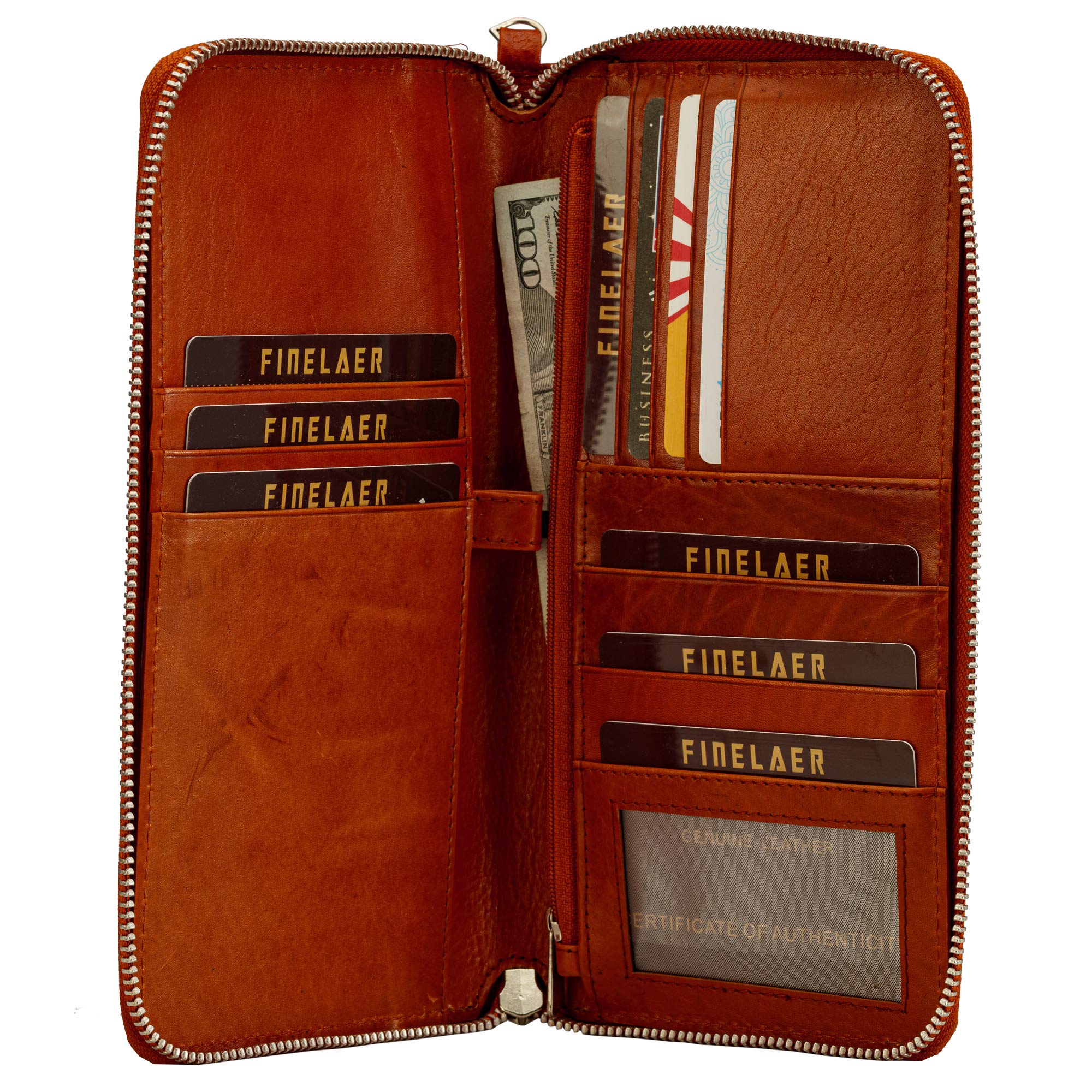FINELAER Travel Passport Zip Around Long Leather Wallet