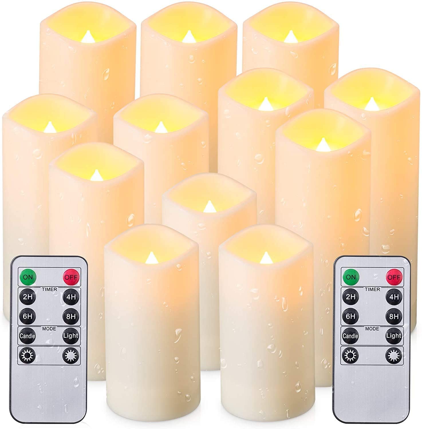 YIIA Flameless Candles Waterproof Outdoors & Indoors, Battery Candles with Remote Timer, Decorative Remote Led Candles (D 2.2''xH 4'' 5'' 6'' 7'') - 12 Pack