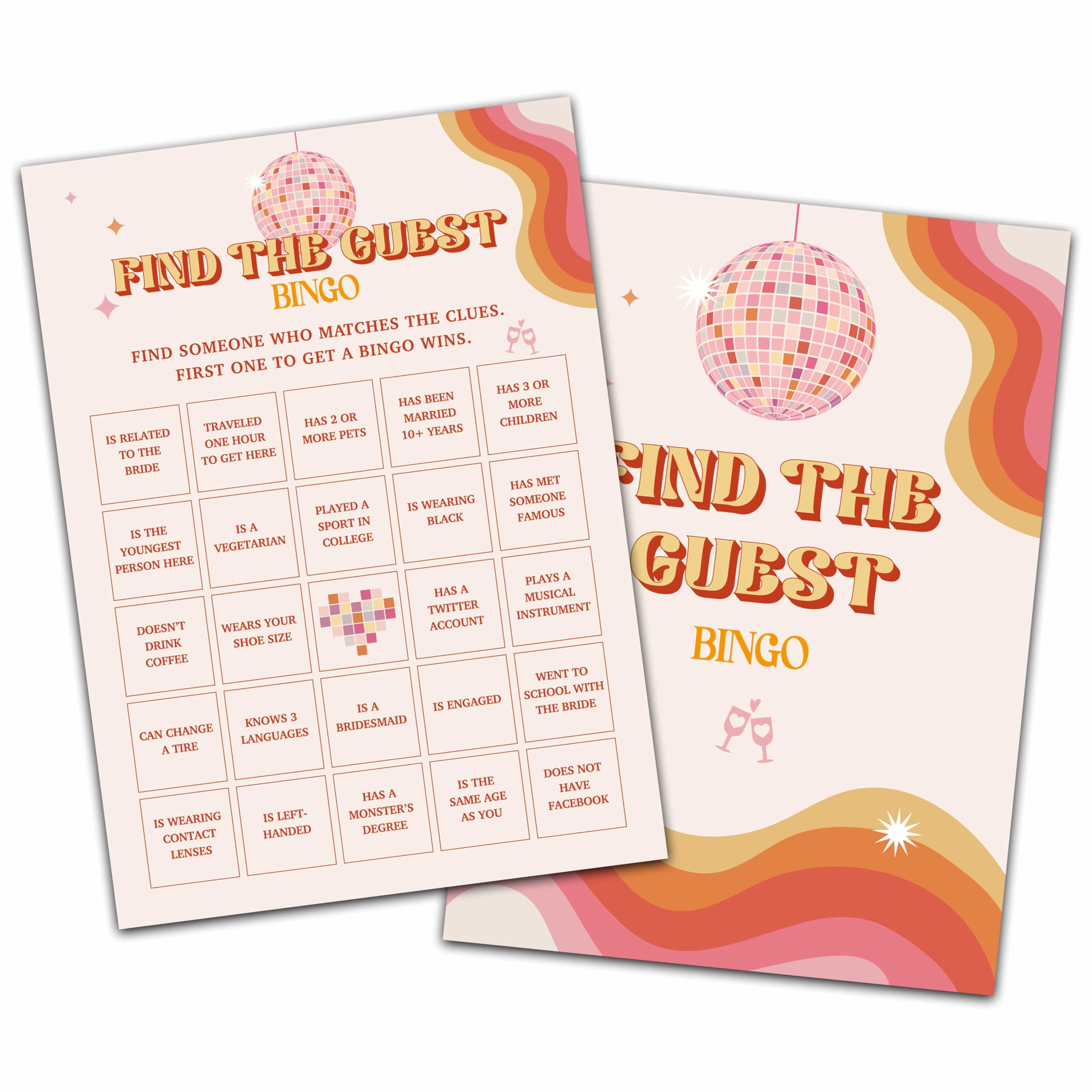 KFNER Disco Wedding Shower Games, Find The Guest Bingo Bridal Shower Games Cards, Retro Bachelorette Party Game Ideas, Engagement Party Supplies & Activity, Set of 30 Cards -B09