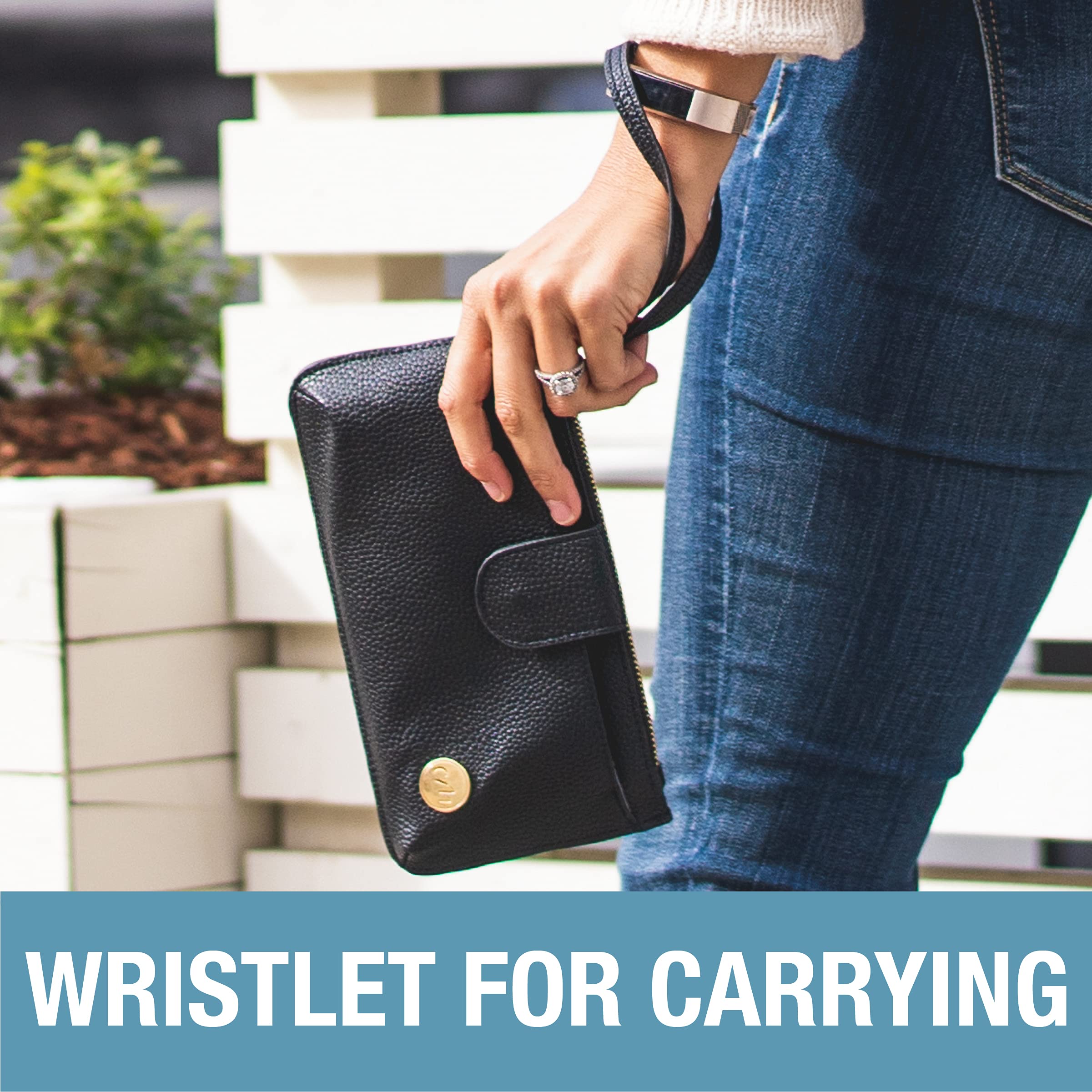 CleverMade Premium Zip Pouch Wallet Clutch with Multiple Storage Pockets and Wristlet Strap for Easy Carrying, Durable Vegan Leather Construction, Black