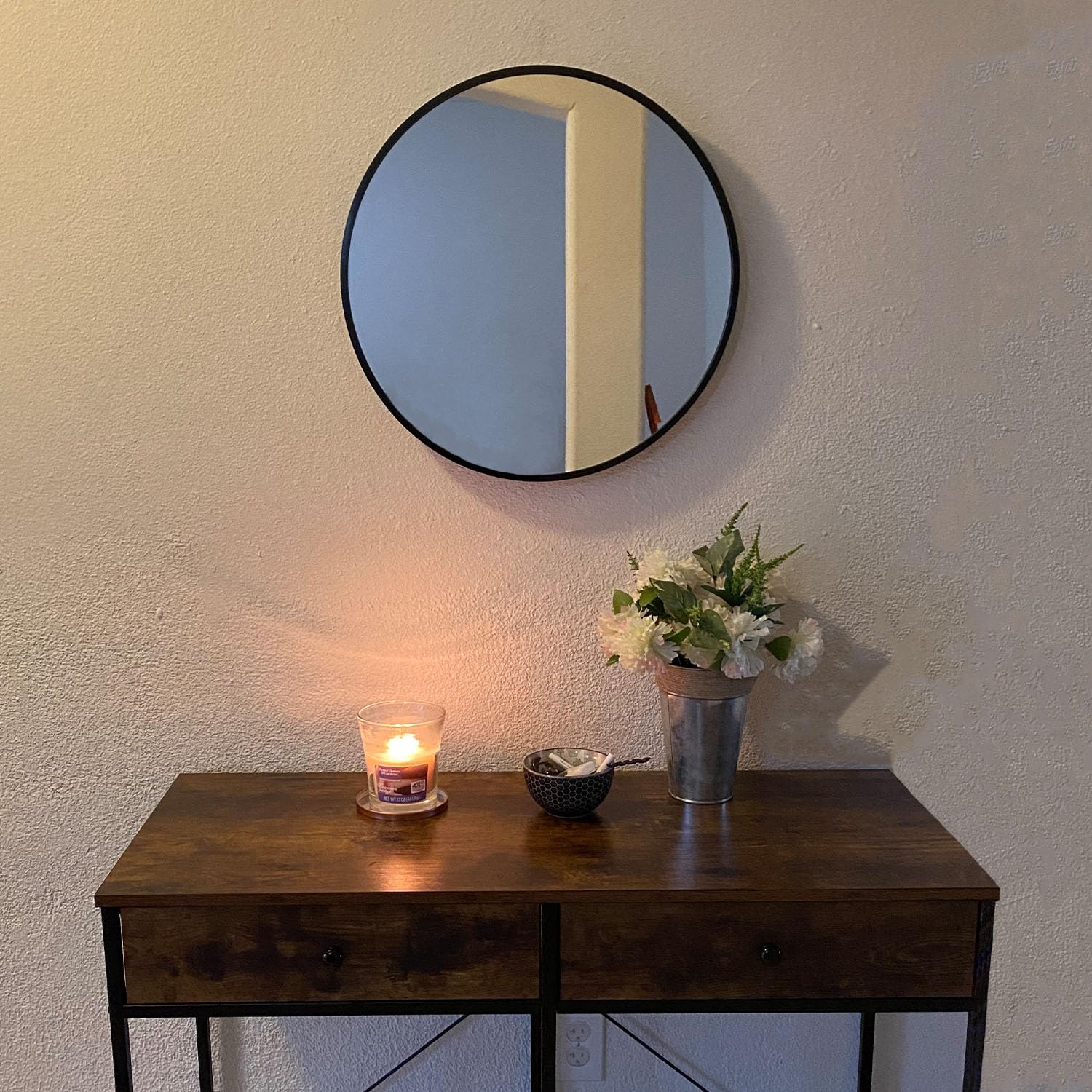 Oruii Black Circle Mirror, 20 inch Round Mirror, Wall Mirror Circular, Black Bathroom Mirror, Round Wall Mirrors for Living Room, Bedroom, Bathroom, Washroom, Rustic, Vanity.