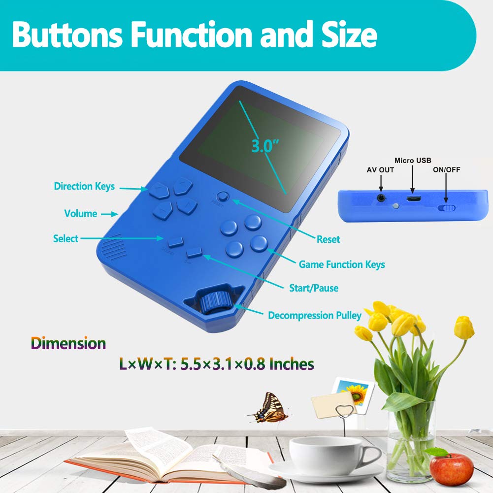 Douddy 16 Bit Handheld Game Console for Kids Adults Built in 220 HD Classic Electronic Games 3.0 Inches Screen USB Rechargeable Seniors Arcade Entertain Player (Blue)