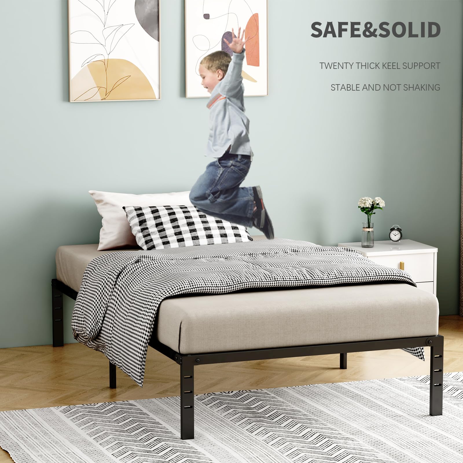 GPDD 14 Inch Twin Size Metal Platform Bed Frame, Heavy Duty Twin Platform Bed Frame No Box Spring Needed, Easy Assembly, Noise-Free, Black