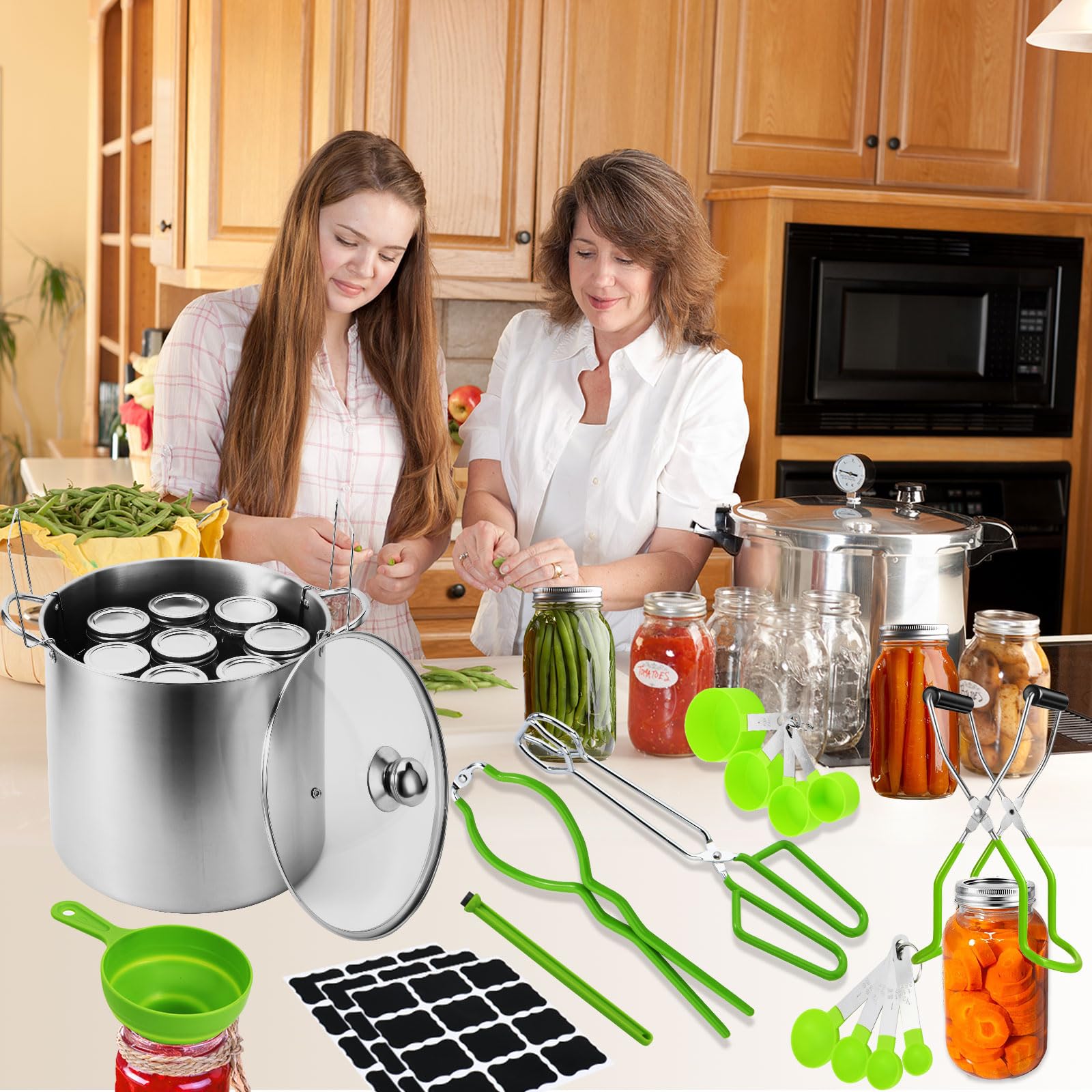 Canning Pot Water Bath Canner 20quart Stock Pot, Stainless Steel Canning Supplies Starter Kit Canner Tools Beginners Canning Kits Accessories with Rack, Tongs, Jar Lifter, Full Canning Set