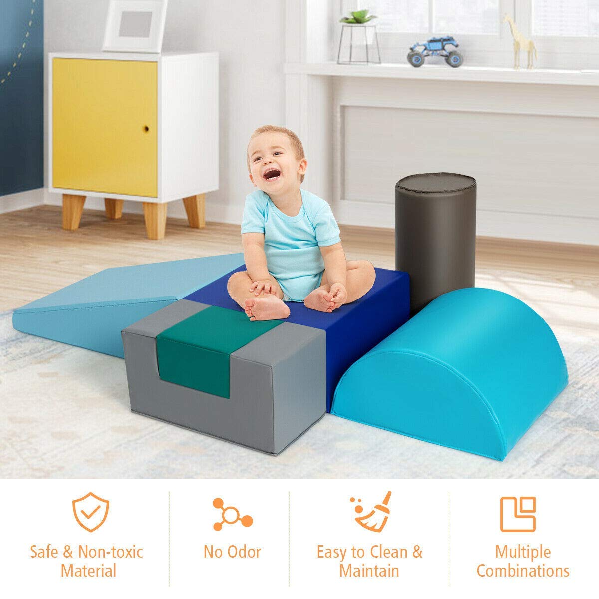 Costzon 6-Piece Kids Crawl and Climb Foam Play Set, Colorful Baby’s Foam Blocks to Crawling, Climbing, Walking, Children’s Educational Software Composite Toy for Toddlers, Preschoolers (Contemporary)