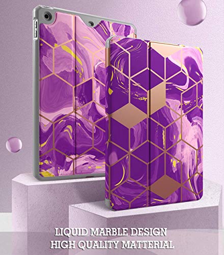 Popshine Marble Case Designed for iPad 10.2 9th Gen (2021)/8th Gen (2020) /7th Gen (2019), Full Body Premium 360 Degree Protective Folio Cover with Built-in Screen Protector, Liquid Marble Purple