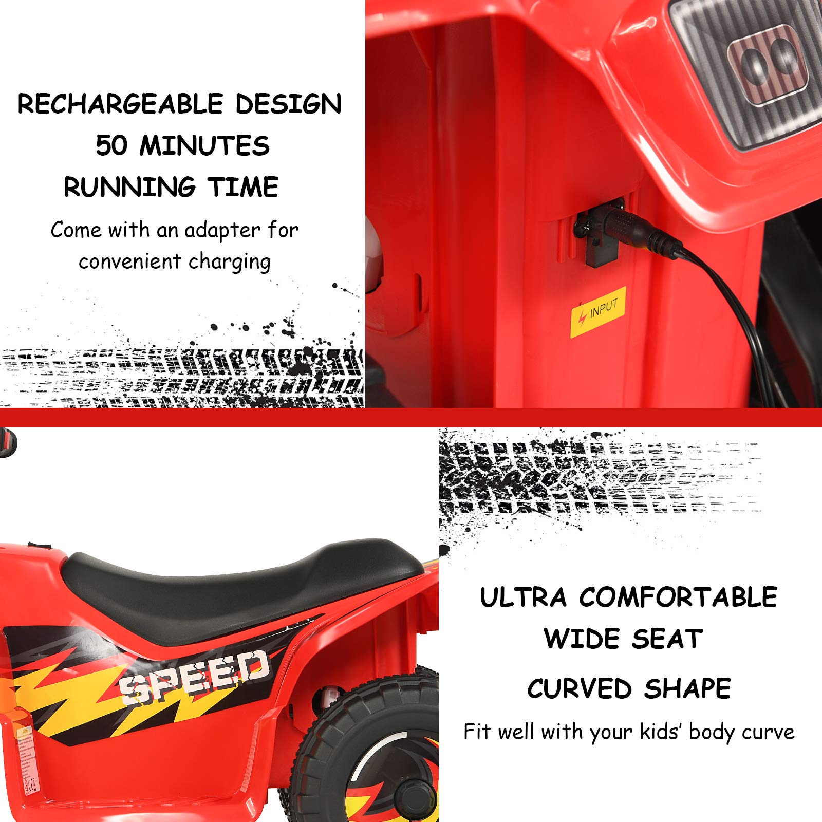 Costzon Kids ATV, 6V Battery Powered Electric Quad, Forward/Reverse Switch, Rear Wheeler Motorized Ride On Mini Vehicle Car for Toddlers Boys Girls, Ride on ATV (Red)