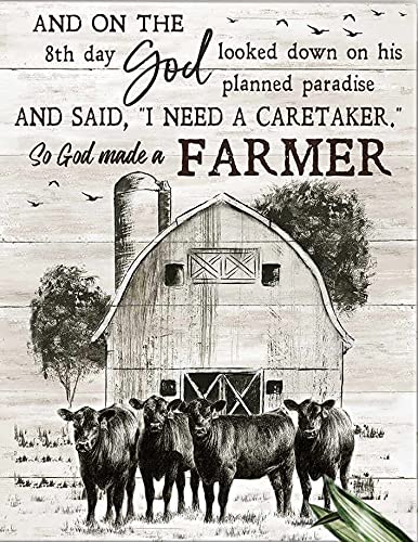 Dreacoss Rustic Retro Metal Tin Sign - Farmhouse Angus Cow So God Made A Farmer Farmhouse Vintage Metal Sign Country Farm Kitchen Wall Home Garden Decor Art 5.5x8 inch