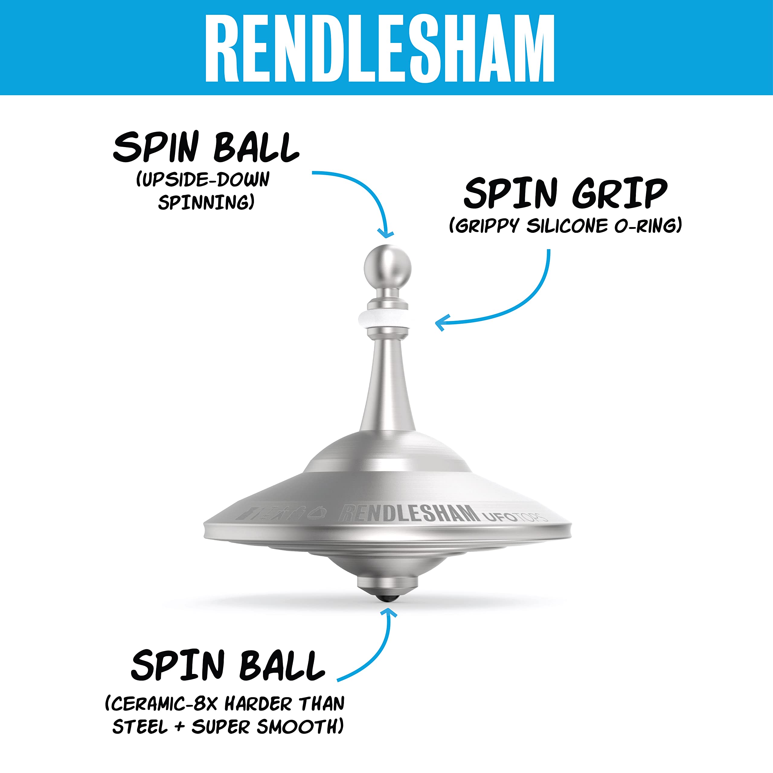 Rendlesham | Metal Spinning Fidget Toy Top | Inspired by The Documented 1980 UFO Sighting in Rendlesham, England (Cosmic Silver.)