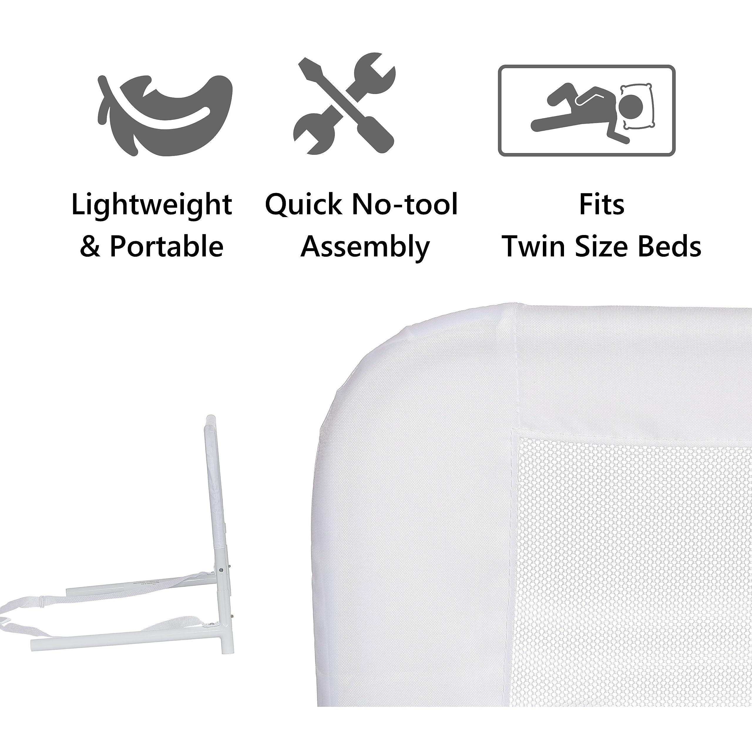 Dream On Me Lightweight Mesh Security Adjustable Bed Rail Double Pack with Breathable Mesh Fabric in White, 2 Count (Pack of 1)
