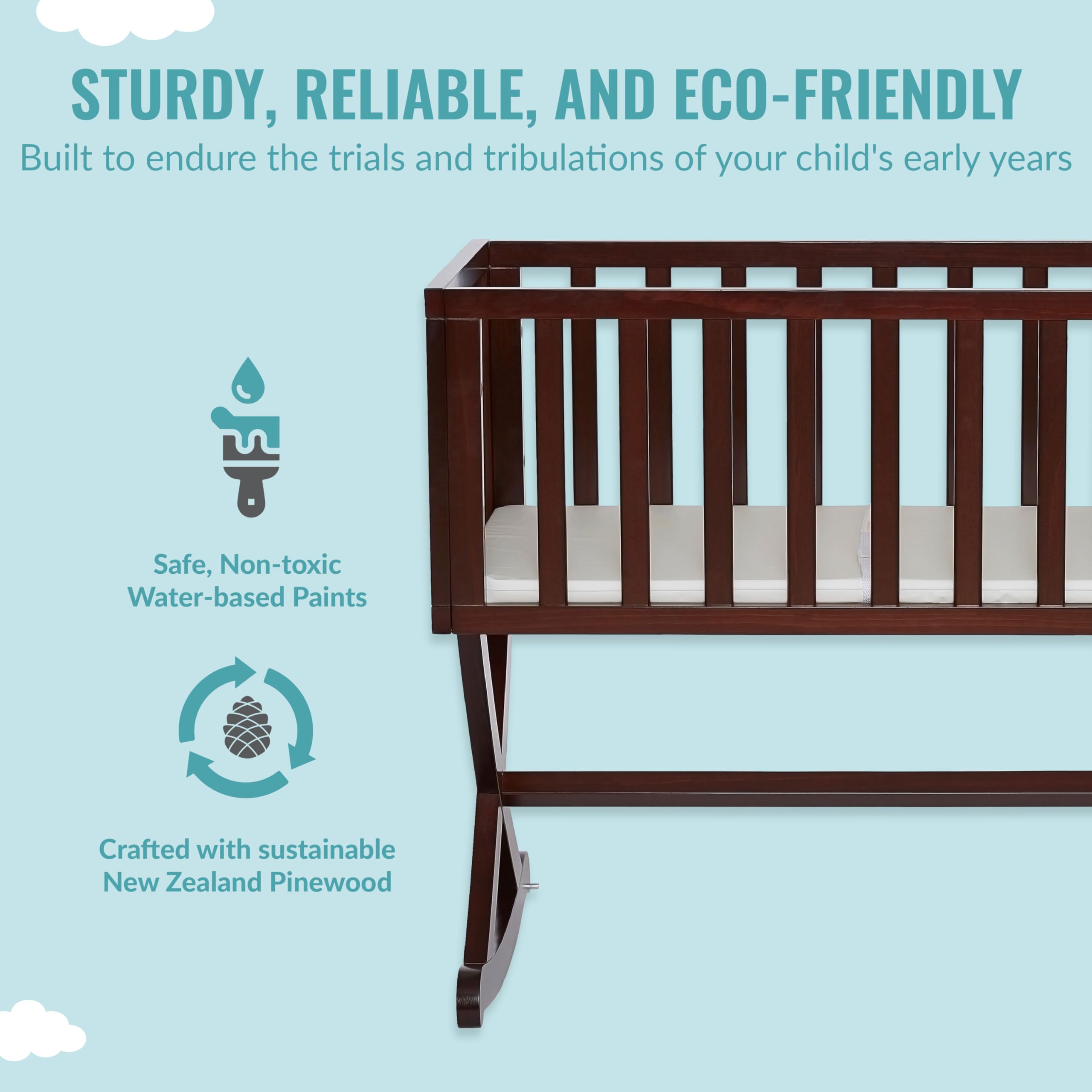 Dream On Me Luna/Haven Cradle, Wood, Espresso, 37x19x31.5 Inch (Pack of 1)