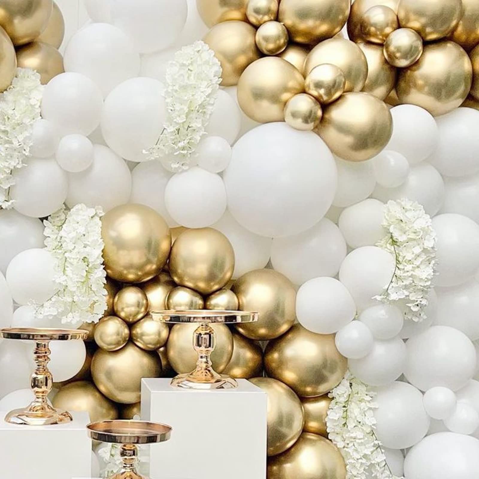 DIY White Gold Balloons Kit - 178 pcs Balloon Arch Garland Kit Include White Metallic Gold Confetti Balloons for First Communion Baptism Wedding Bridal Baby Shower Birthday Party Decorations Backdrop